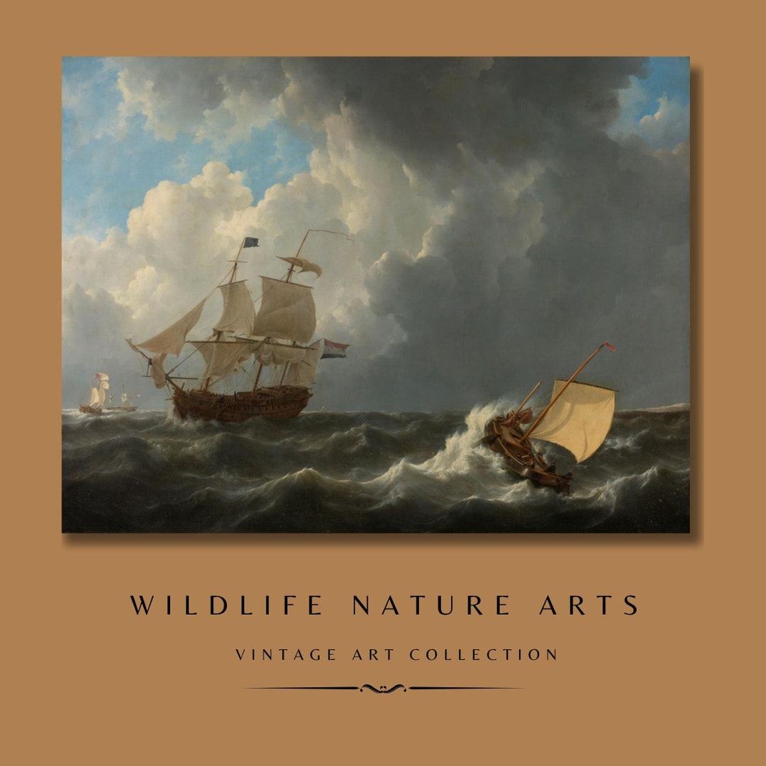 Classic Fine Art, Seascape Art Print, Ships in a Turbulent Sea, 1800's ...