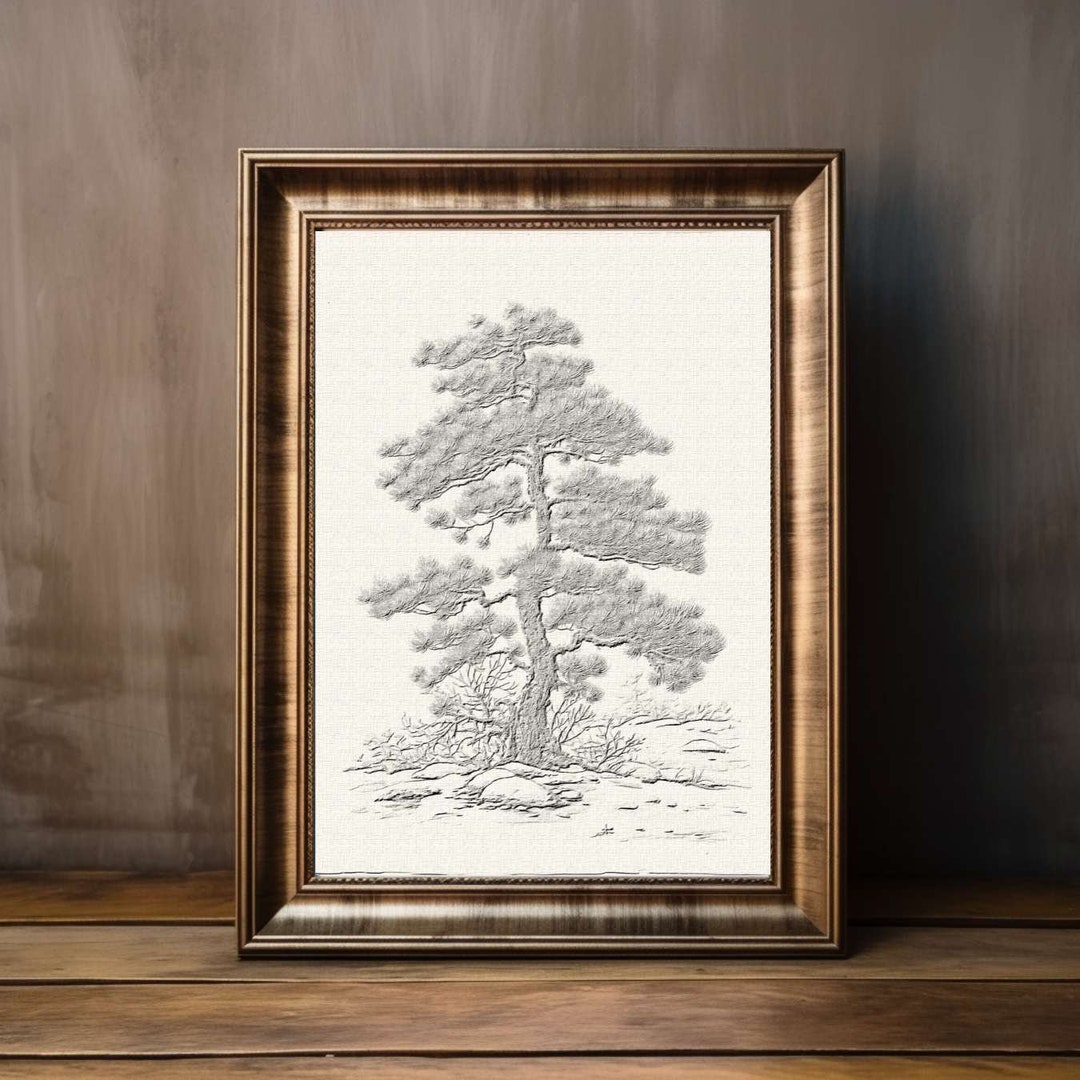 Vintage Tree Painting Black and White Tree Vintage Wall Art Winter Wall ...
