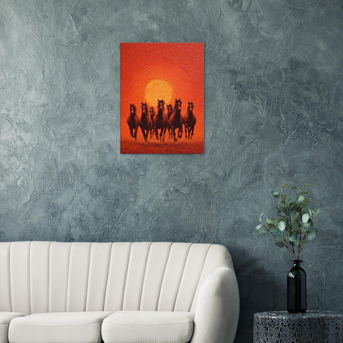 Seven Running Horses With Rising Sun Print – Vastu Canvas Wall Art ...