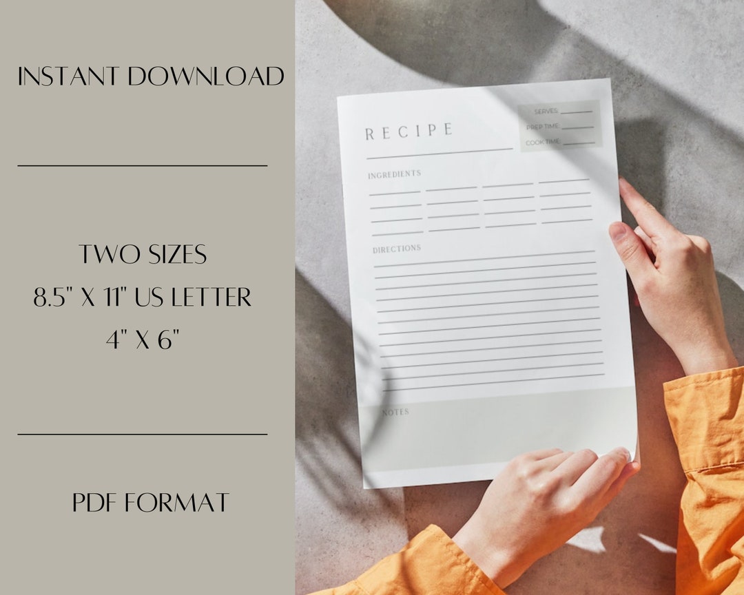 Printable Recipe Page | Recipe Card | Blank Recipe Template ...