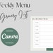 Weekly Menu | Grocery List | Printable Template | Instant Download ...