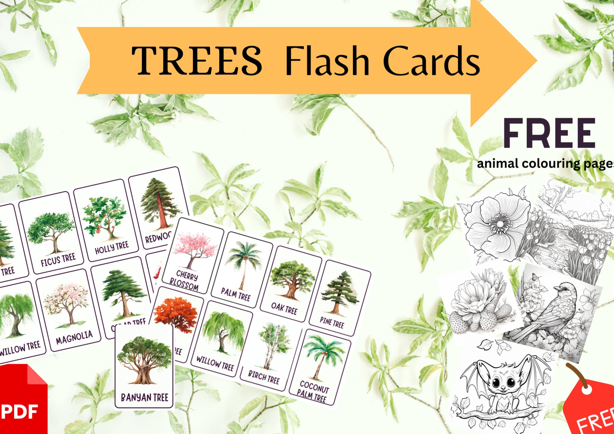 17 Printable Watercolor Tree Flashcards Trees Montessori . - Etsy