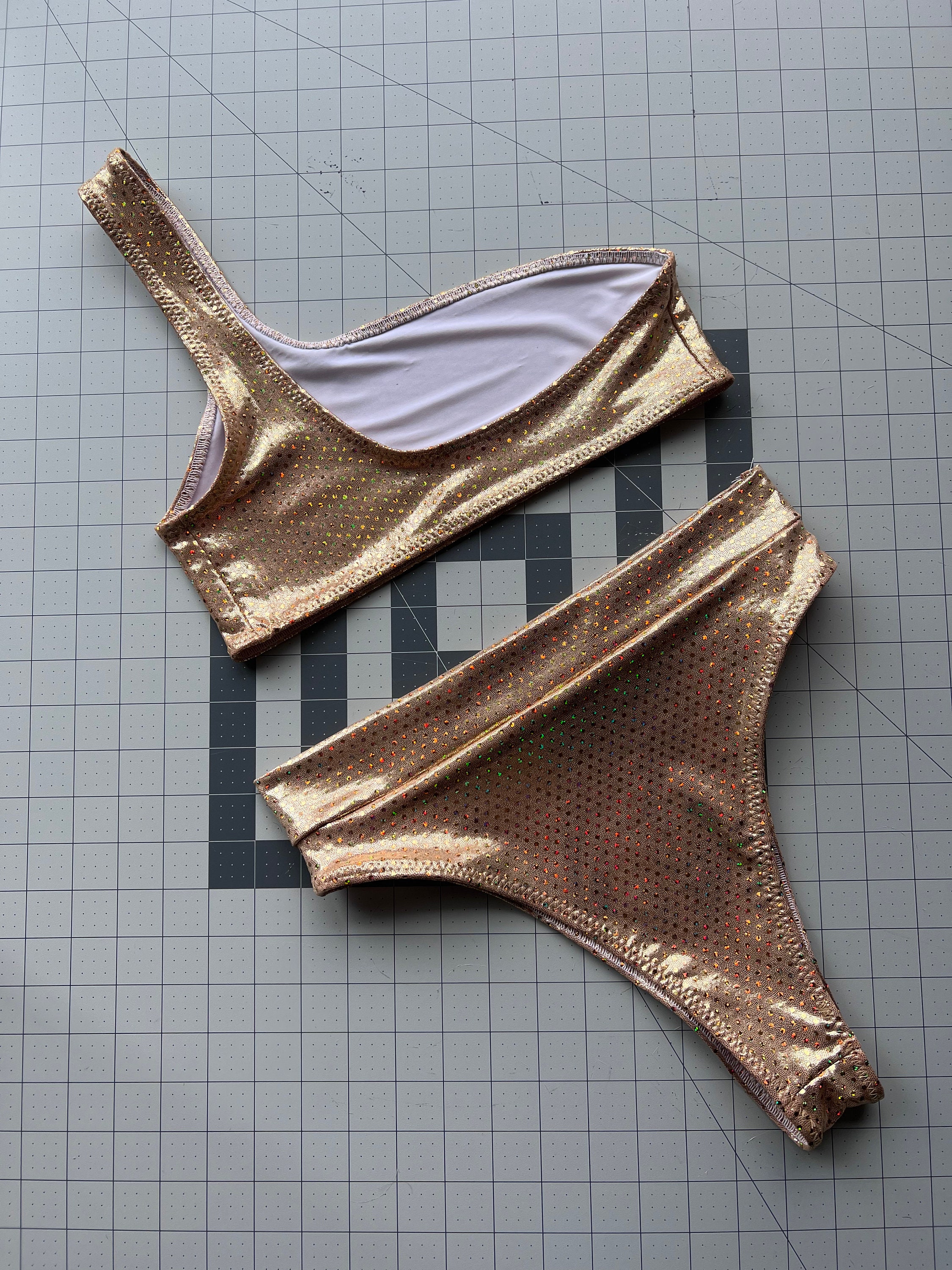 Gold Sequin Rave Set One Shoulder Top High Waisted Bottoms Rave Wear ...