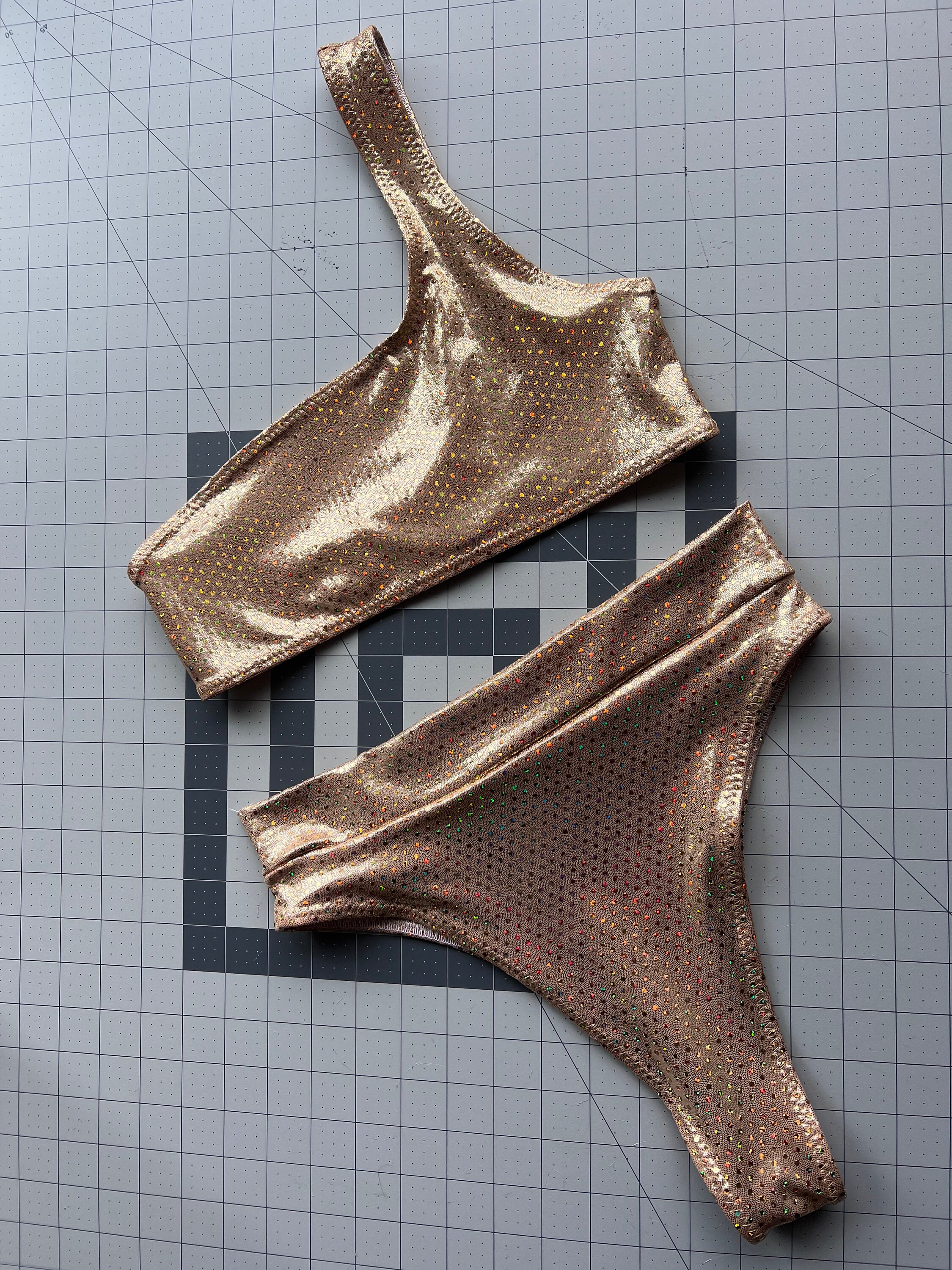 Gold Sequin Rave Set One Shoulder Top High Waisted Bottoms Rave Wear ...