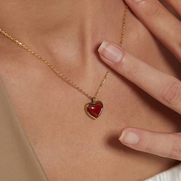 Red Heart Necklace - Etsy