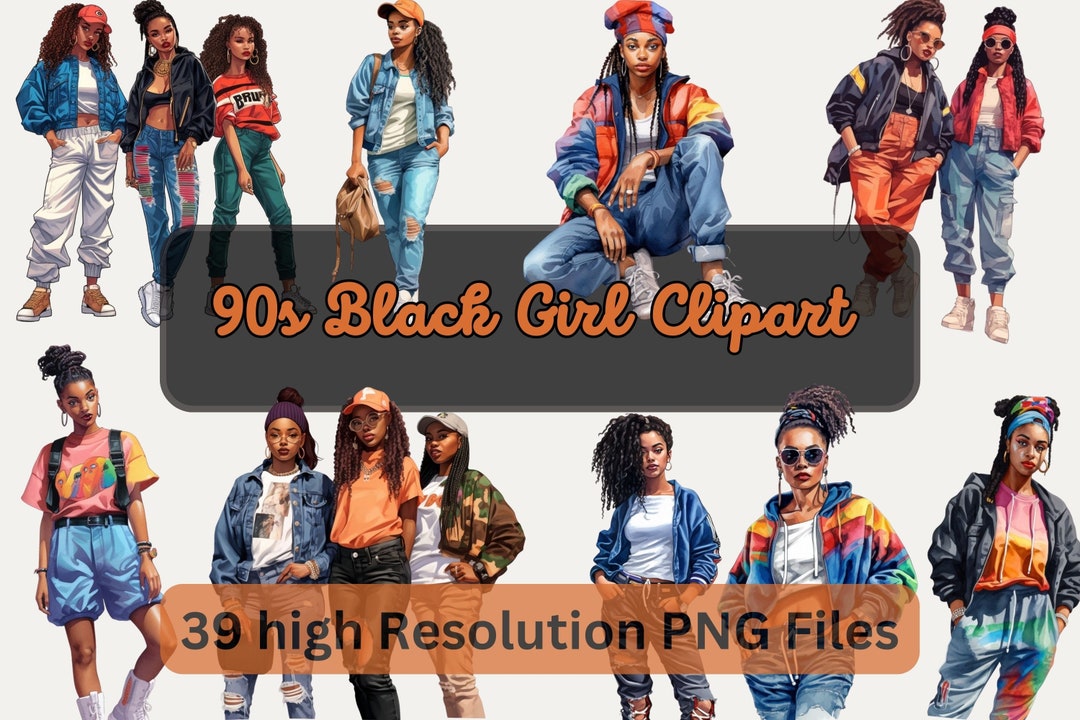 Watercolor 90s Black Girl Clipart Bundle Black Woman Clipart Black Girl ...