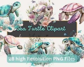 Watercolor Sea Turtle Clipart, Cute Nautical Ocean Animals PNG Clip Art ...
