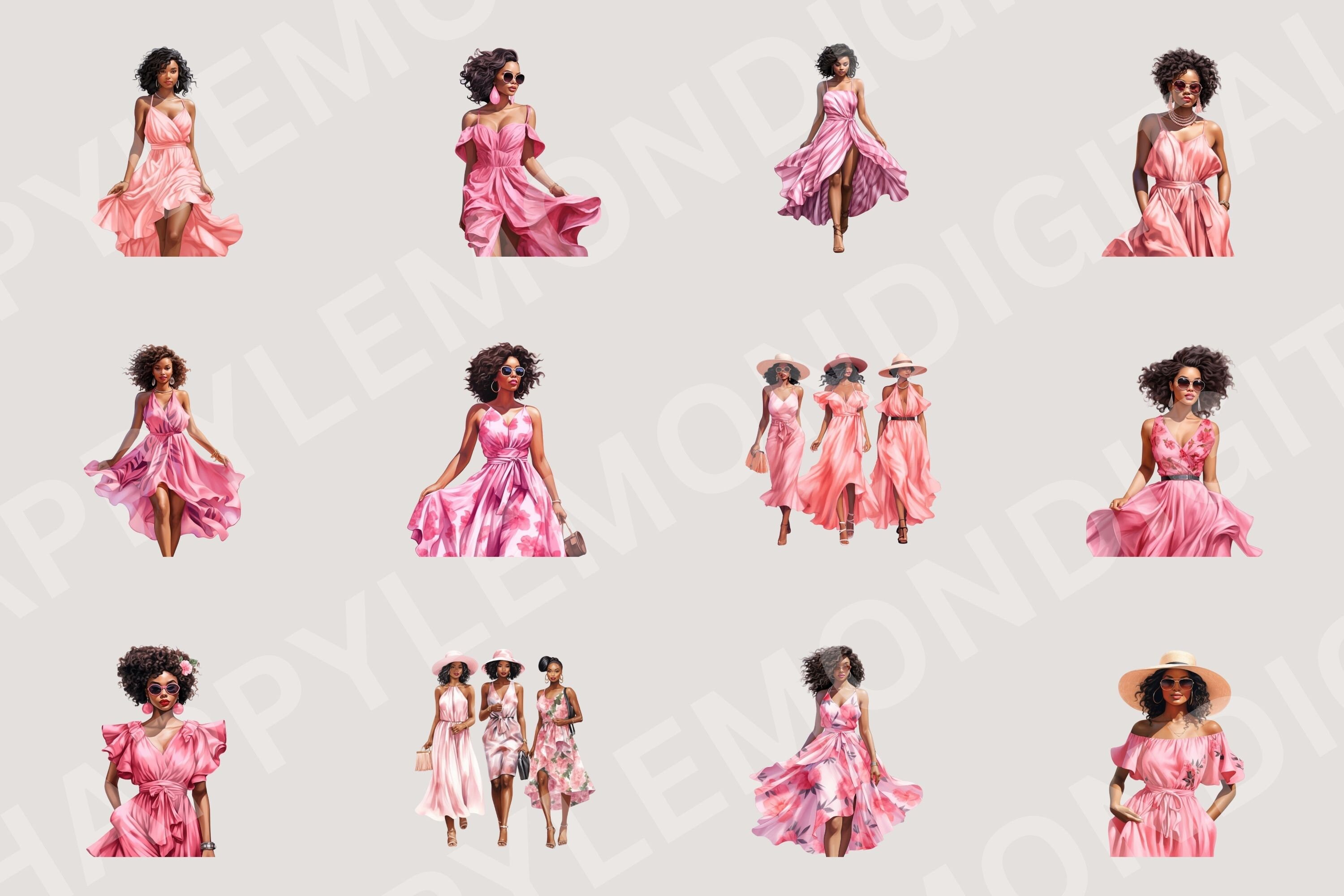 Watercolor Fashion Girl Clipart Bundle Summer Clipart Black - Etsy