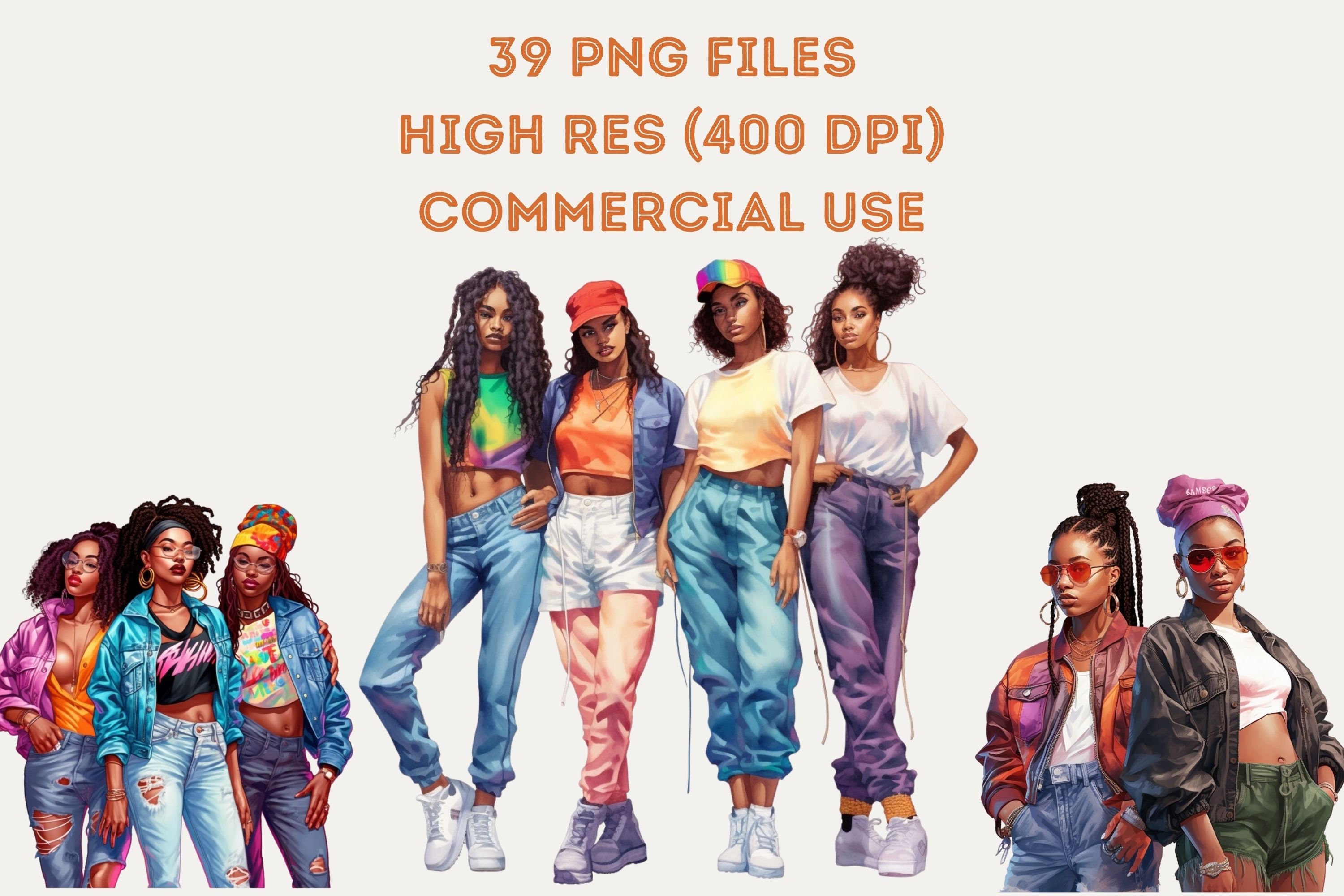 Watercolor 90s Black Girl Clipart Bundle Black Woman Clipart Black Girl ...