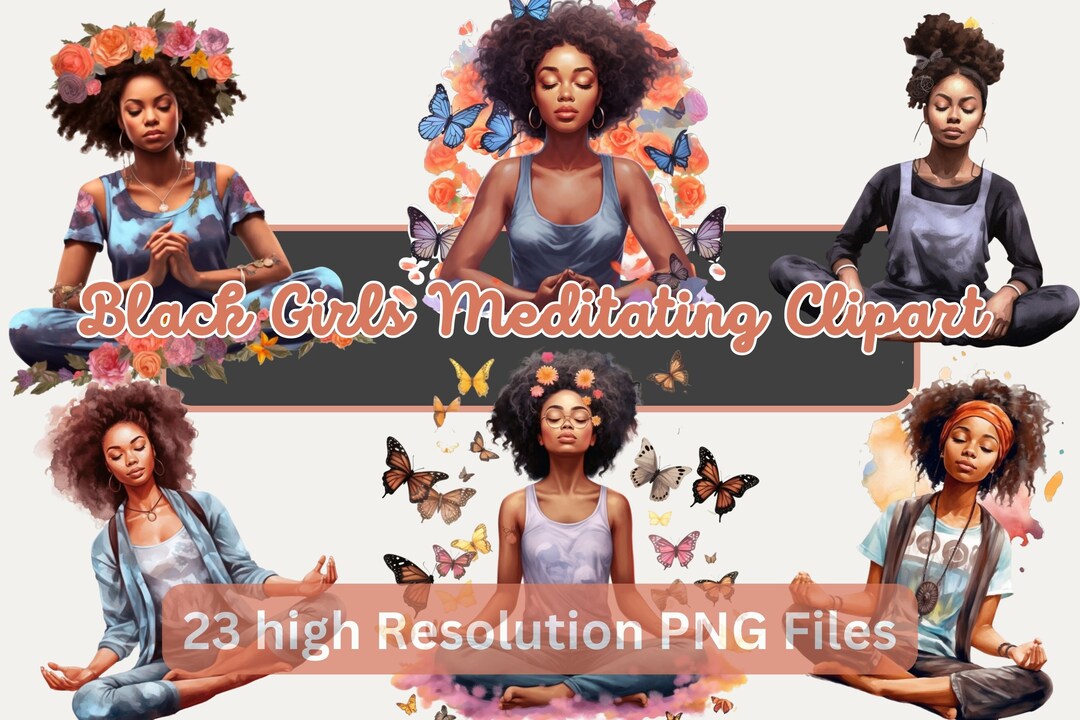 Black Girl Clipart Bundle Watercolor Black Girls Meditating Clipart for ...