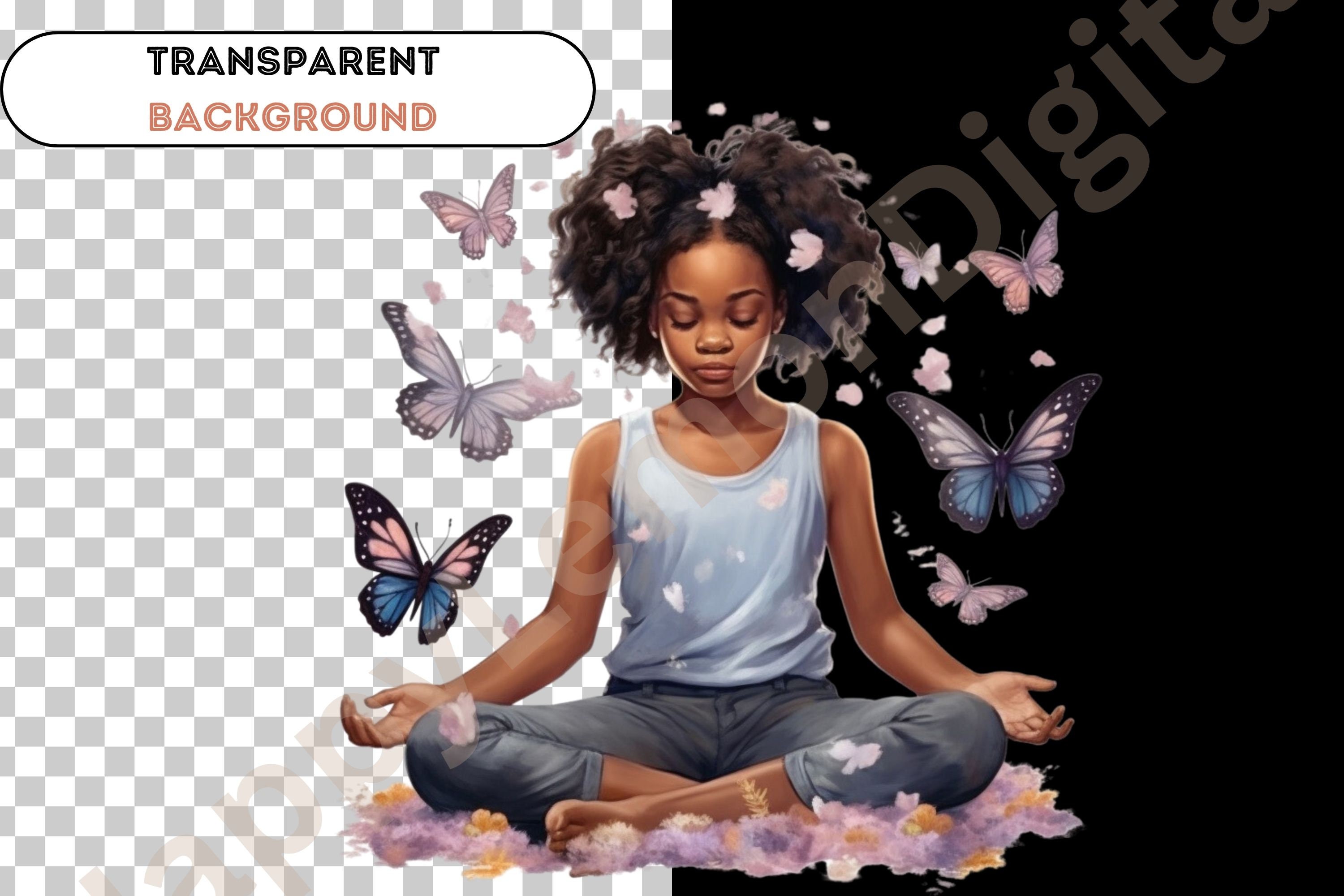 Black Girl Clipart Bundle Watercolor Black Girls Meditating Clipart for ...