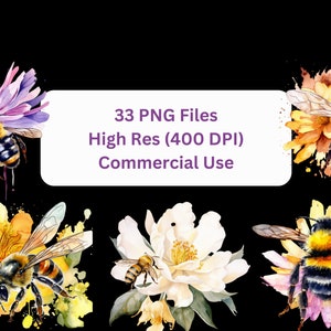 Honey Bee Watercolor Clipart Pngs for Digital Art, Scrapbooking, Print ...