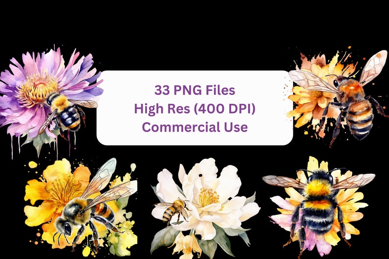 Honey Bee Watercolor Clipart Pngs for Digital Art, Scrapbooking, Print ...