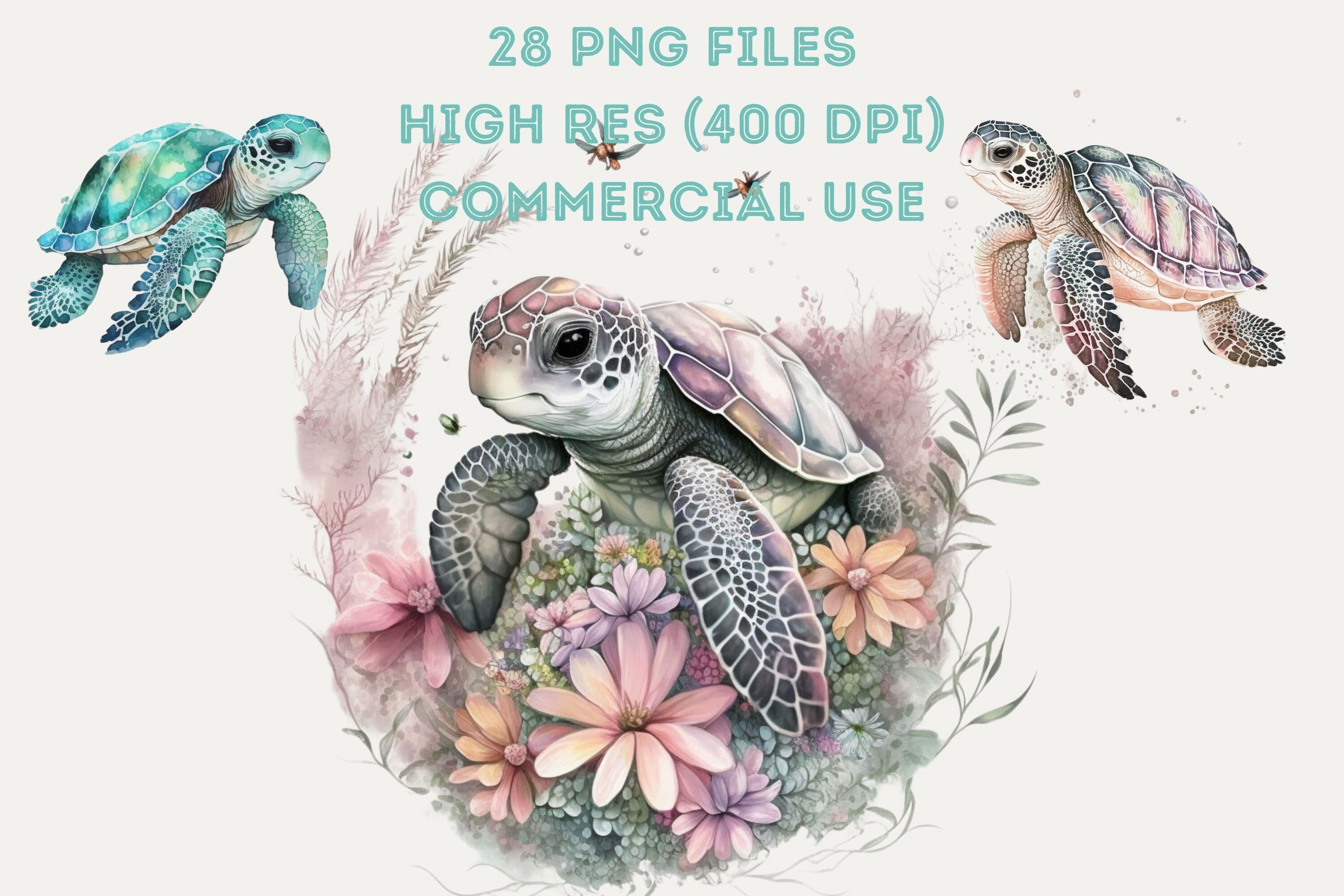 Sea Turtle Watercolor Clipart Bundle, Nautical Ocean Animals PNG for ...