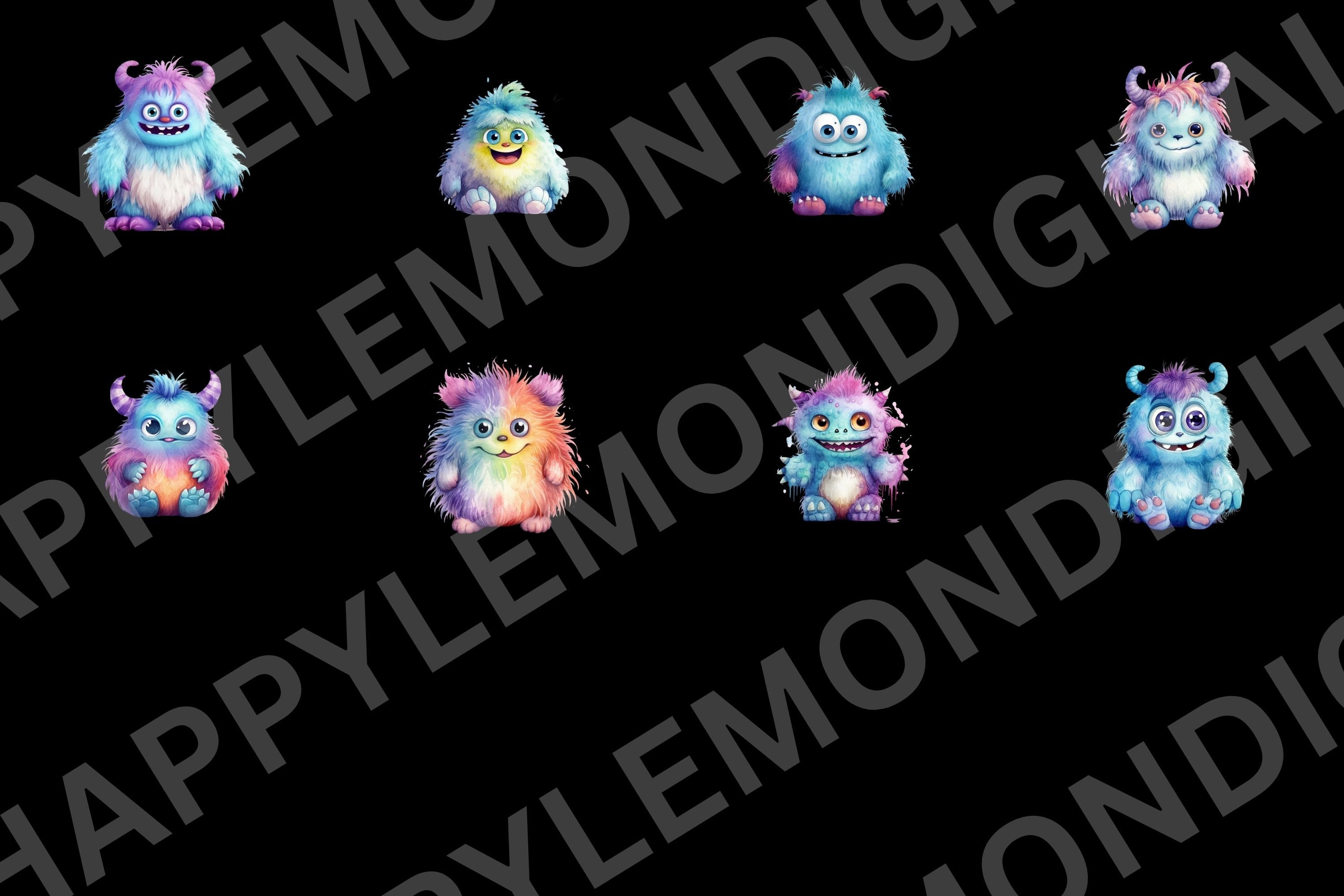 Cute Monster Clipart Bundle, Nursery Wall Art, Baby Monster Clipart PNG ...