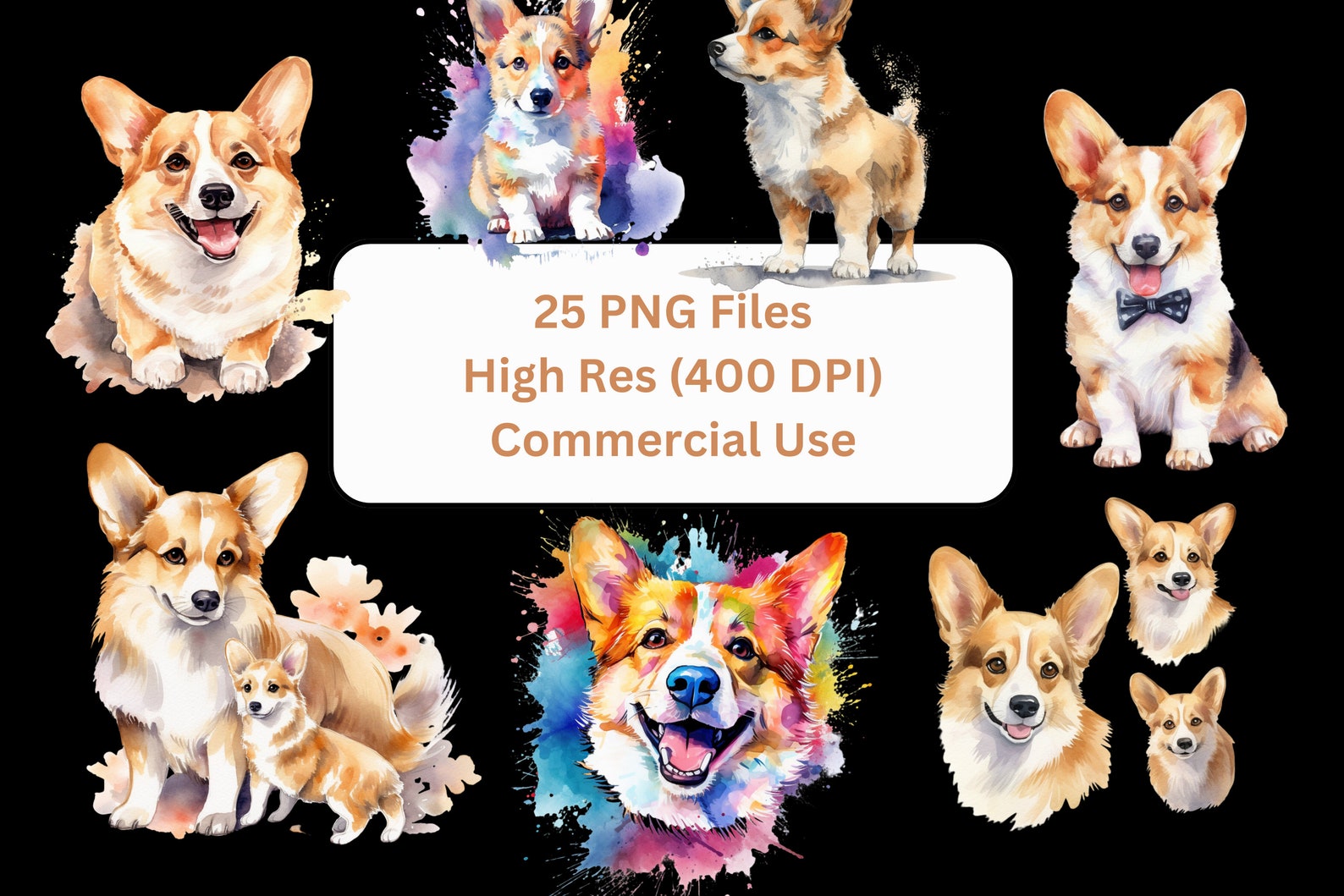 Corgi Clipart PNG Corgi Art Watercolor Dog Portrait Puppy Graphics ...