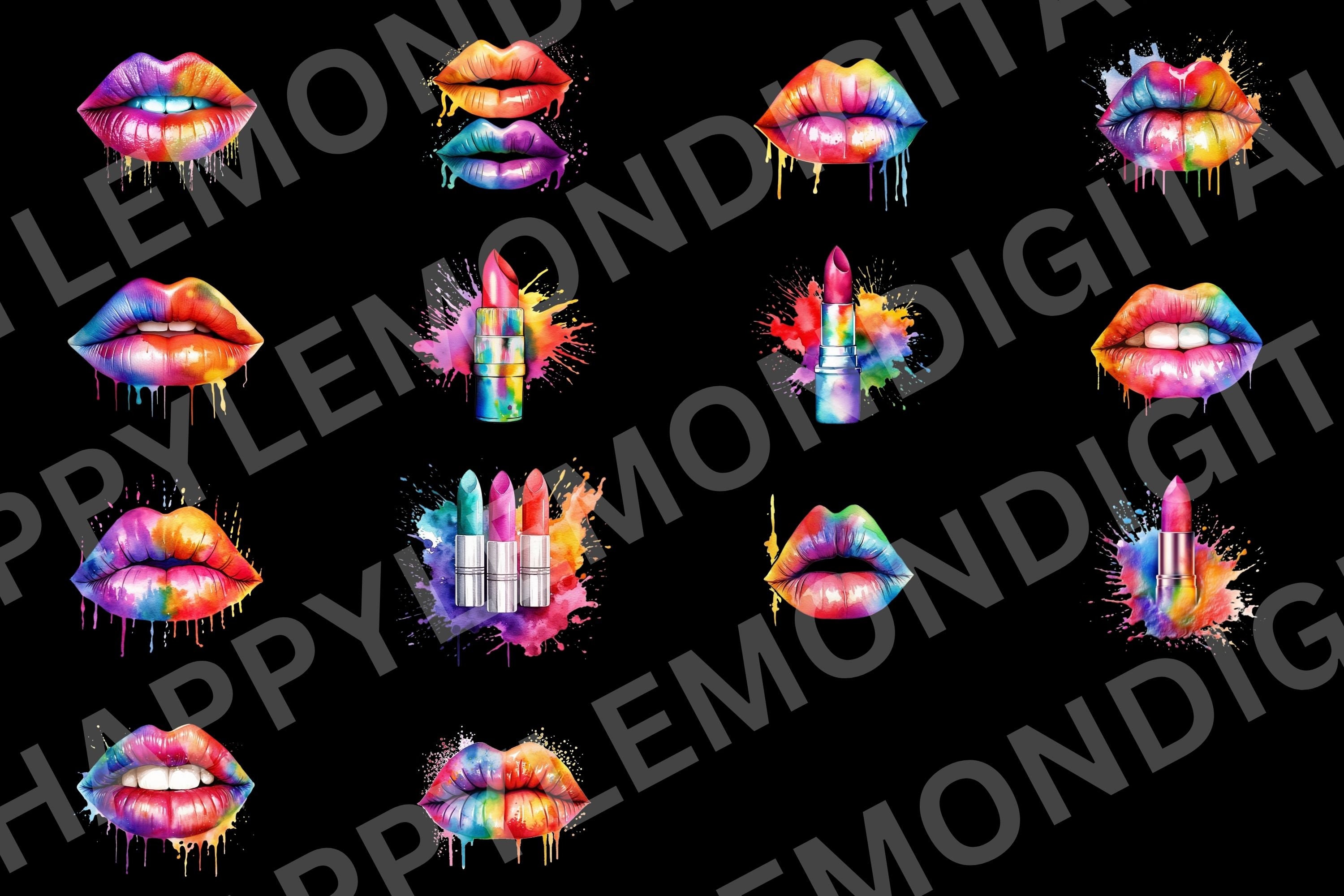 Watercolor LGBTQ Clipart Bundle, Rainbow Lips Clip Art Rainbow PNG ...