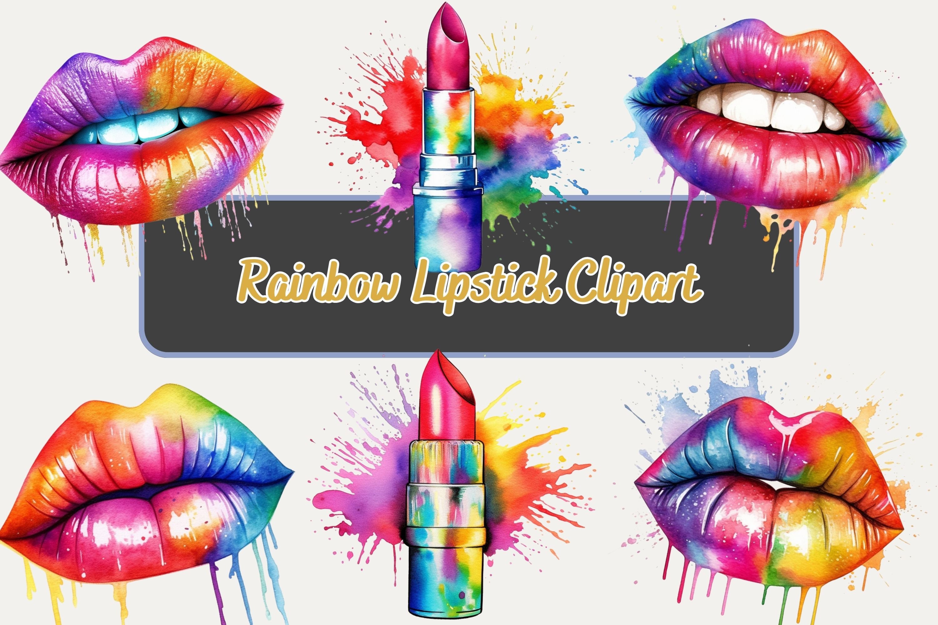 Watercolor LGBTQ Clipart Bundle, Rainbow Lips Clip Art Rainbow PNG ...