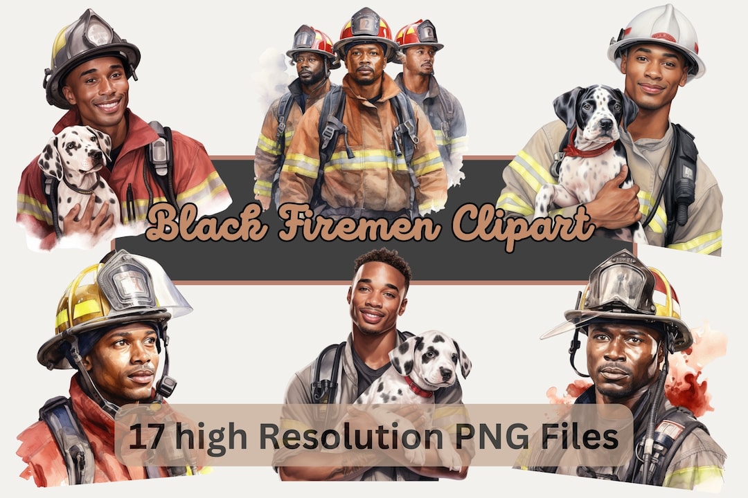 Black Firemen Clipart Bundle, Watercolor Black Men Clipart for ...