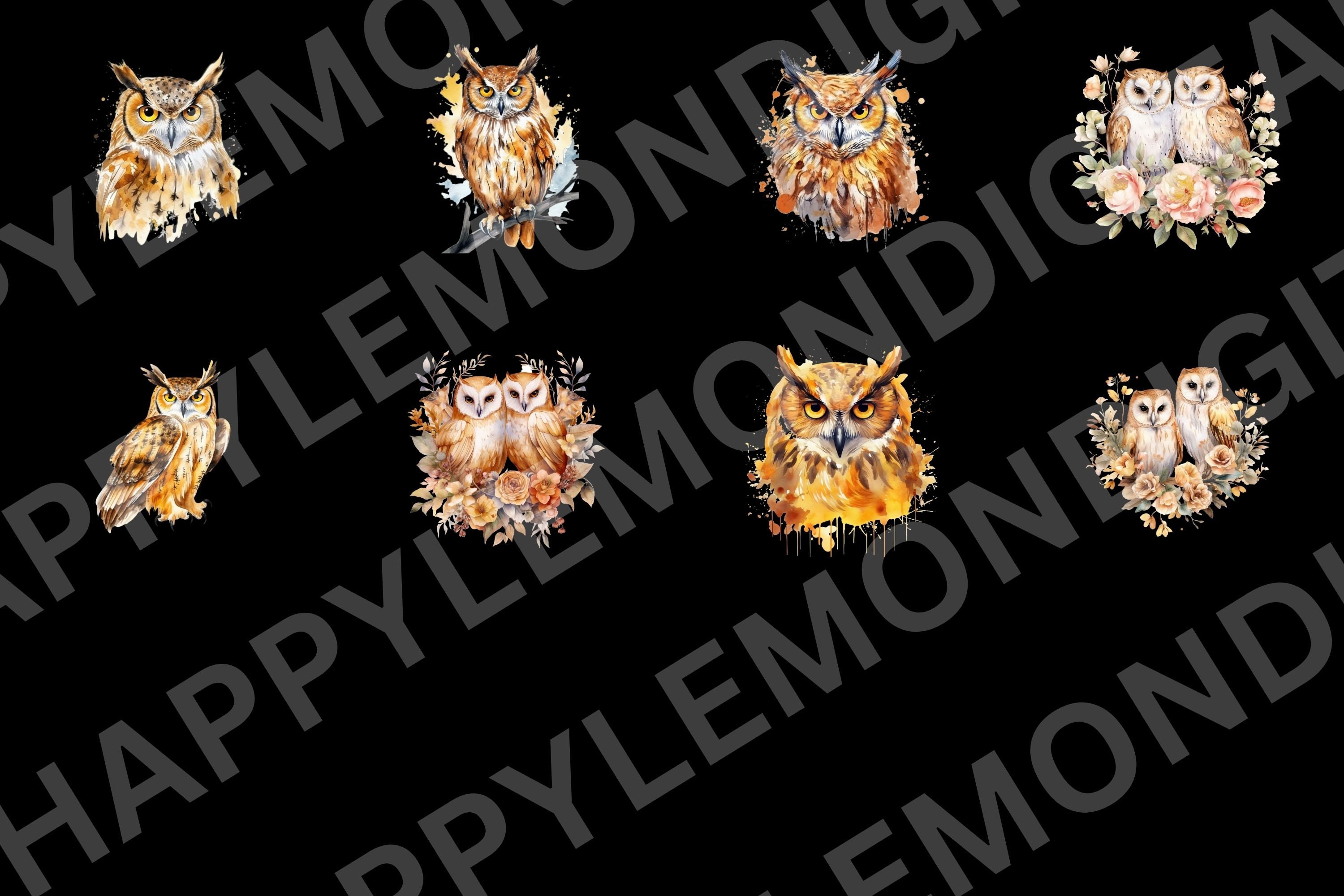 Watercolor Owl Clipart Bundle Gold Owl PNG Cute Baby Owl - Etsy