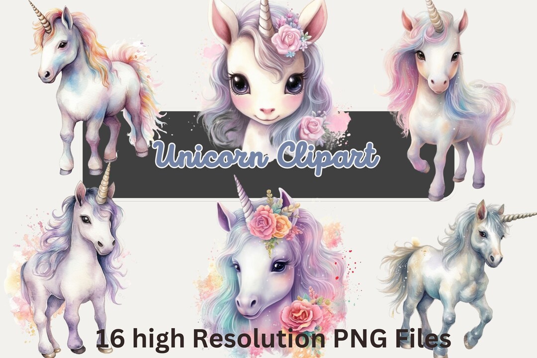 Watercolor Unicorn Clipart Bundle Fantasy Clipart Graphics PNG Graphics ...