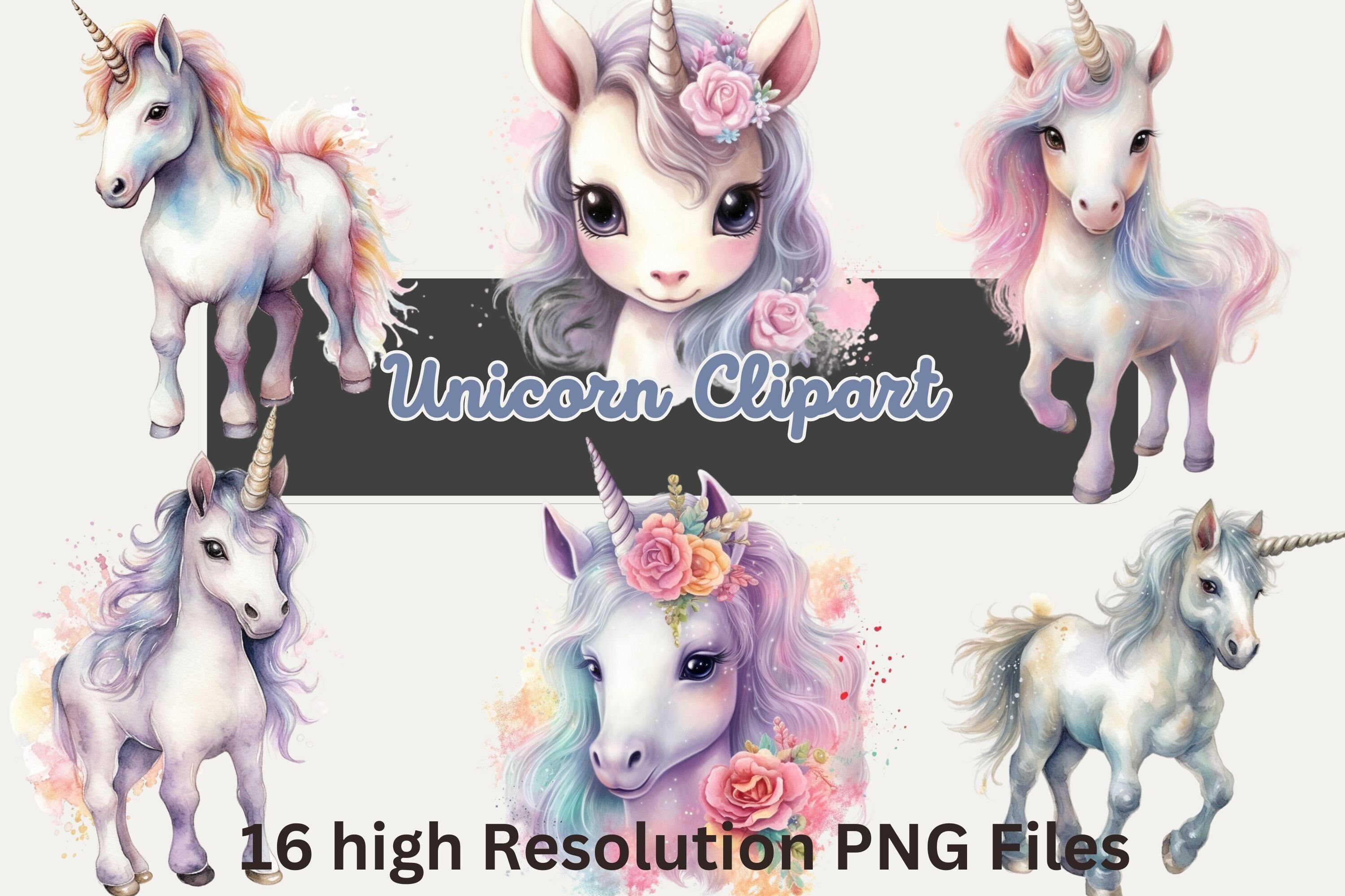 Watercolor Unicorn Clipart Bundle Fantasy Clipart Graphics PNG Graphics ...