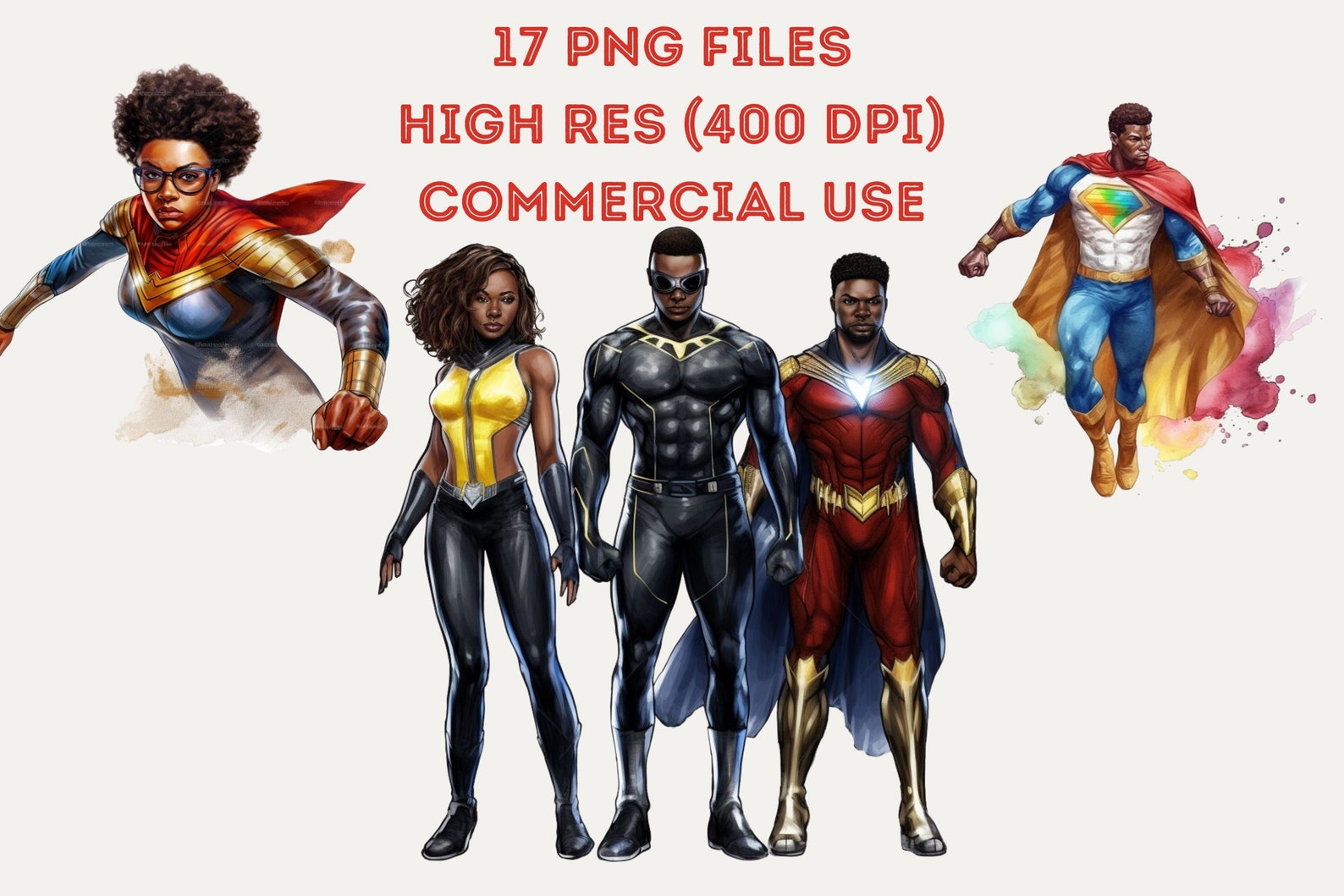 Watercolor Superhero Clipart Bundle Black Super Hero Birthday Party ...