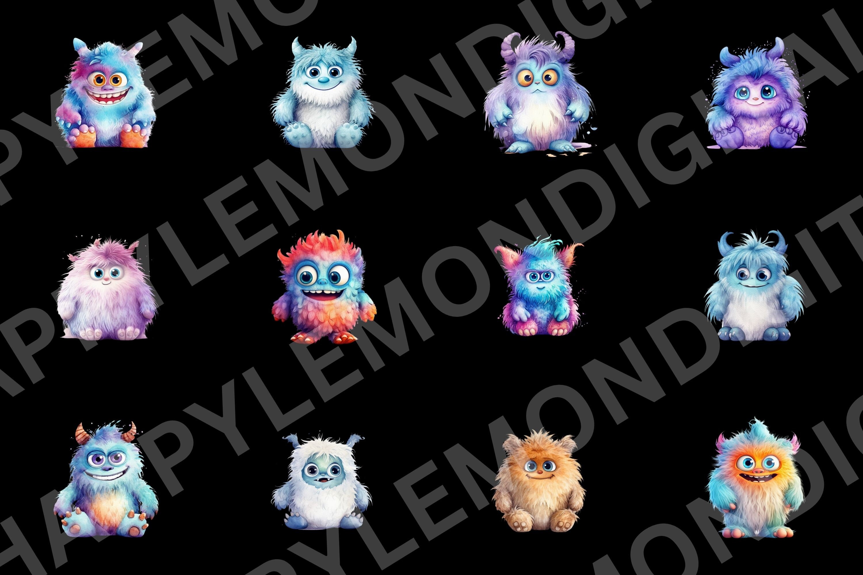 Cute Monster Clipart Bundle, Nursery Wall Art, Baby Monster Clipart PNG ...