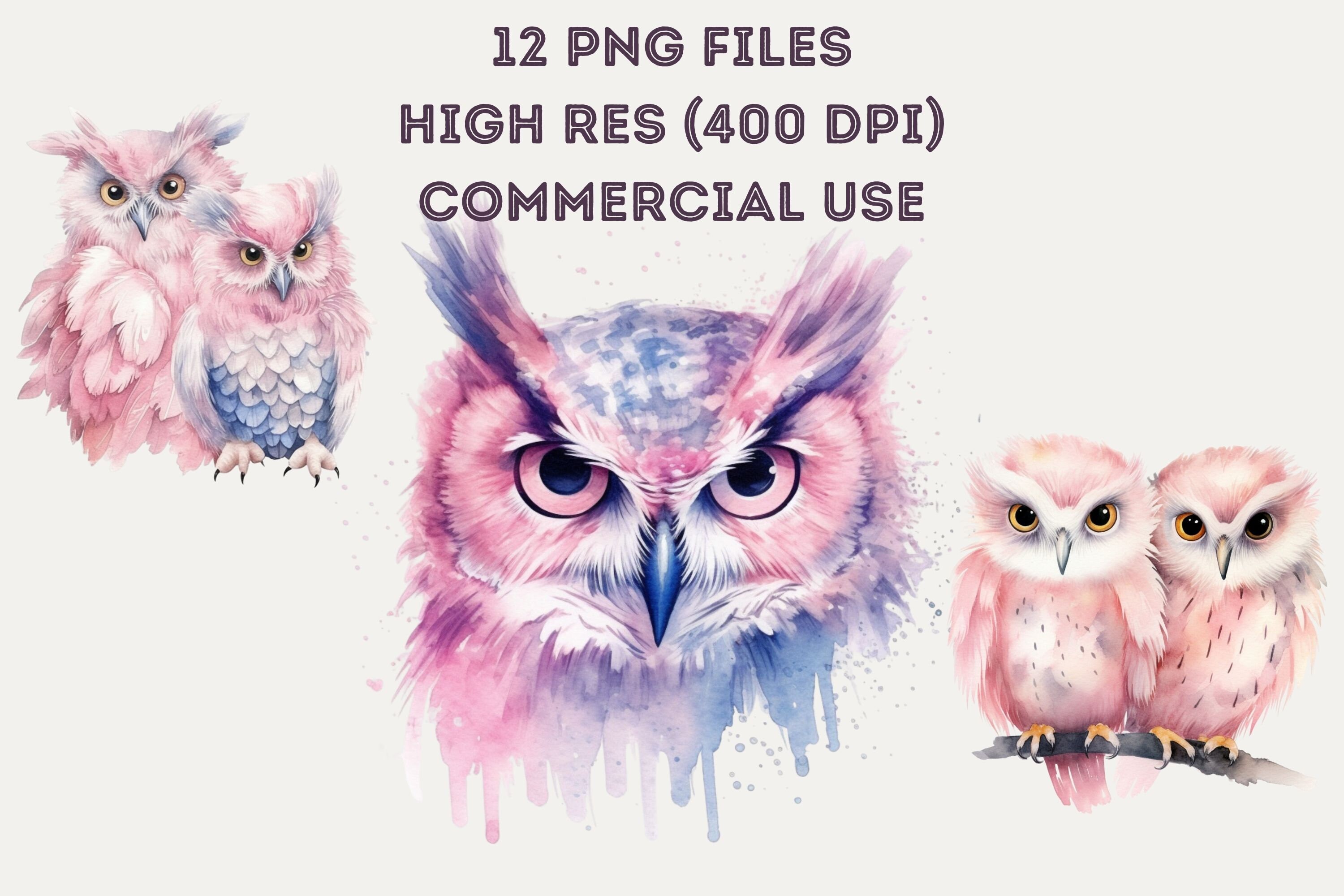Watercolor Owl Clipart Bundle, Pink Owl PNG, Cute Baby Owl Clipart ...
