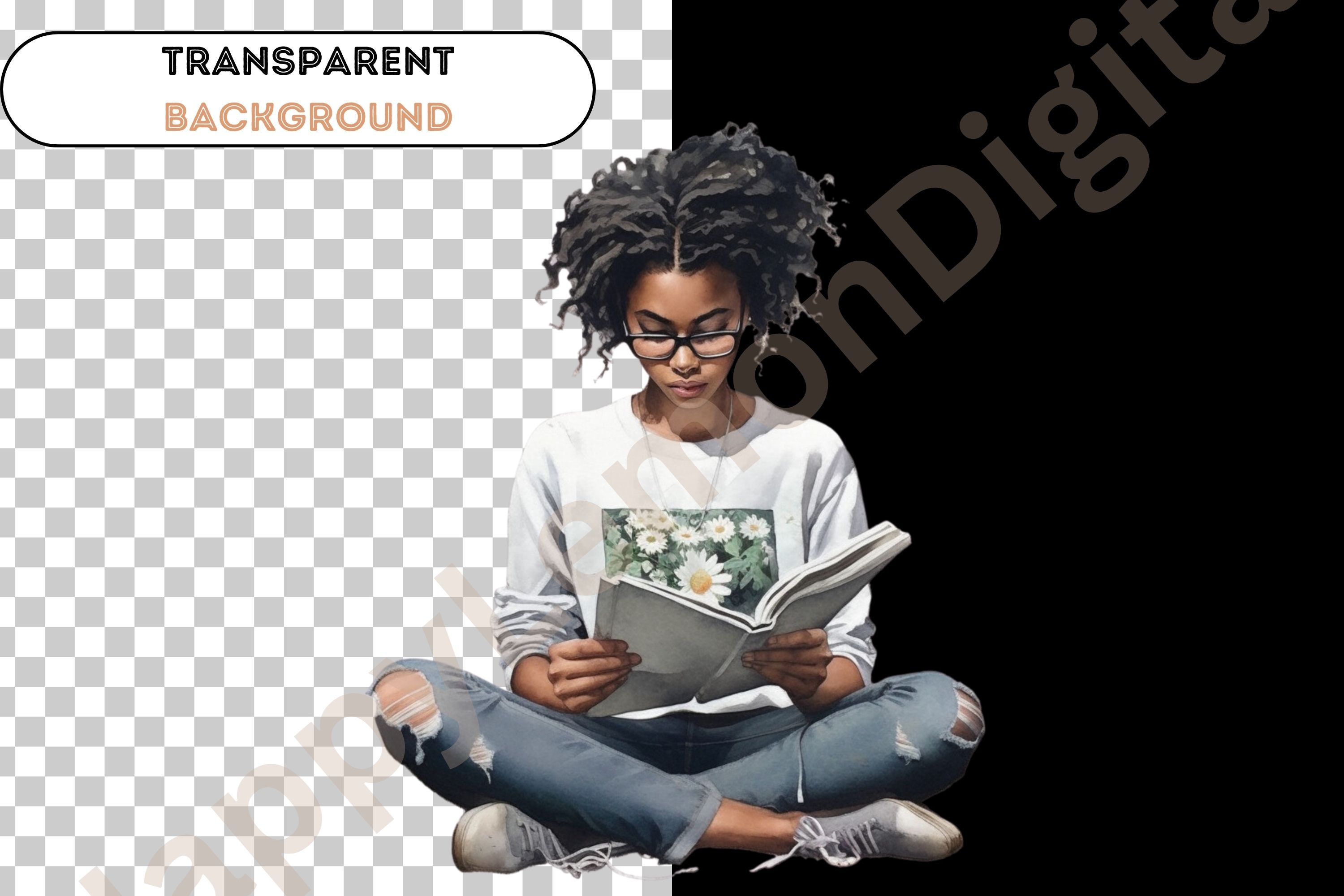 Watercolor Black Kids Reading Clipart Bundle Book Lover Art Black Girl ...