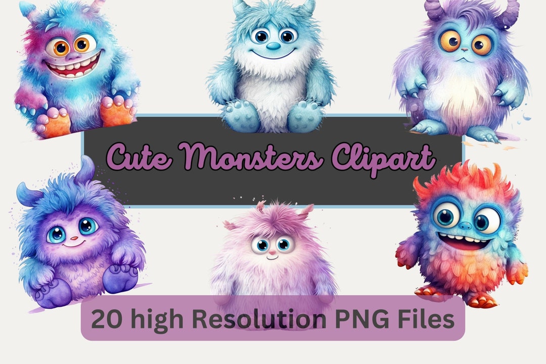 Cute Monster Clipart Bundle, Nursery Wall Art, Baby Monster Clipart PNG ...