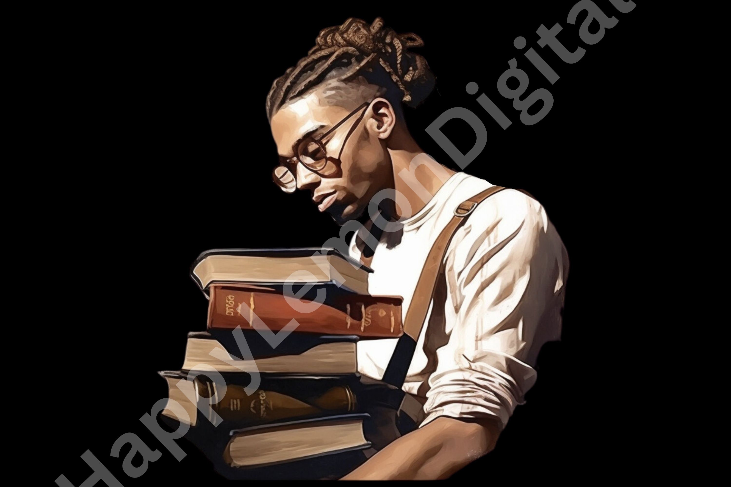 Watercolor Black Boys Reading Clipart Book Lover Art Black Boy Clipart ...