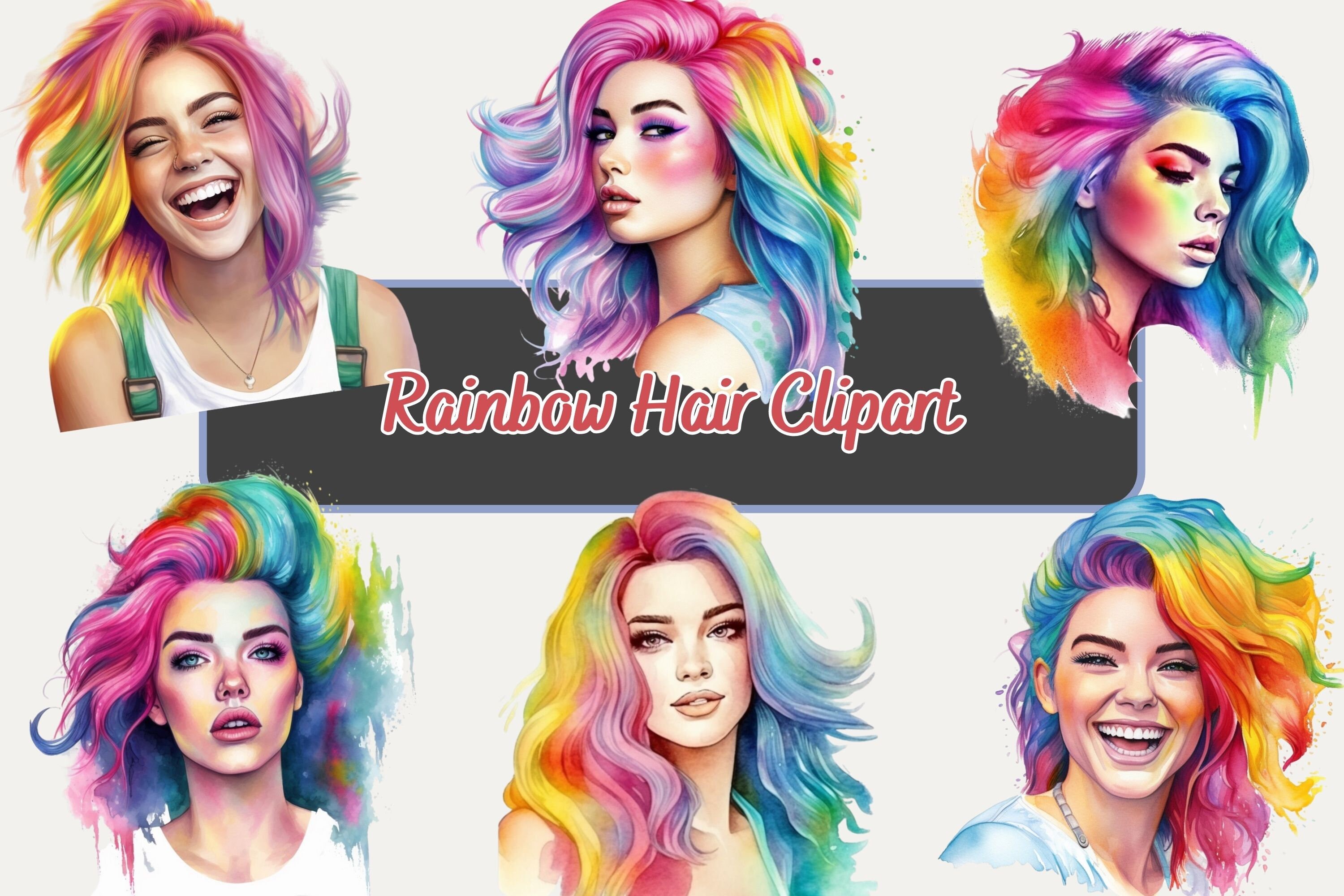 Watercolor Girl Clipart Bundle Girls With Rainbow Hair PNG Pride Shirt ...
