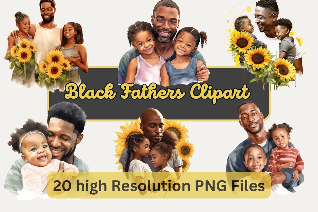 Watercolor Black Father's Clipart Bundle Father's Day Gift Best Dad ...