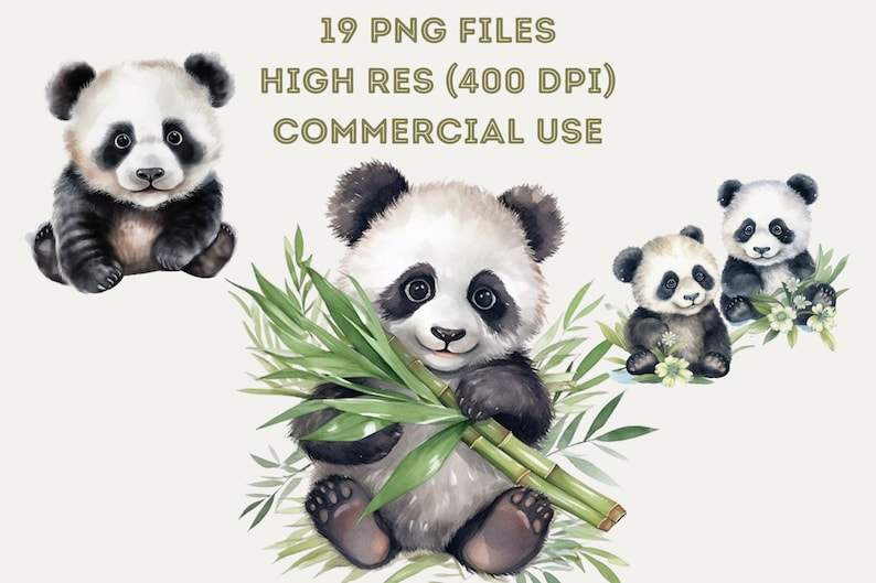 Watercolor Panda Clipart Bundle, Cute Baby Pandas Digital Art for ...