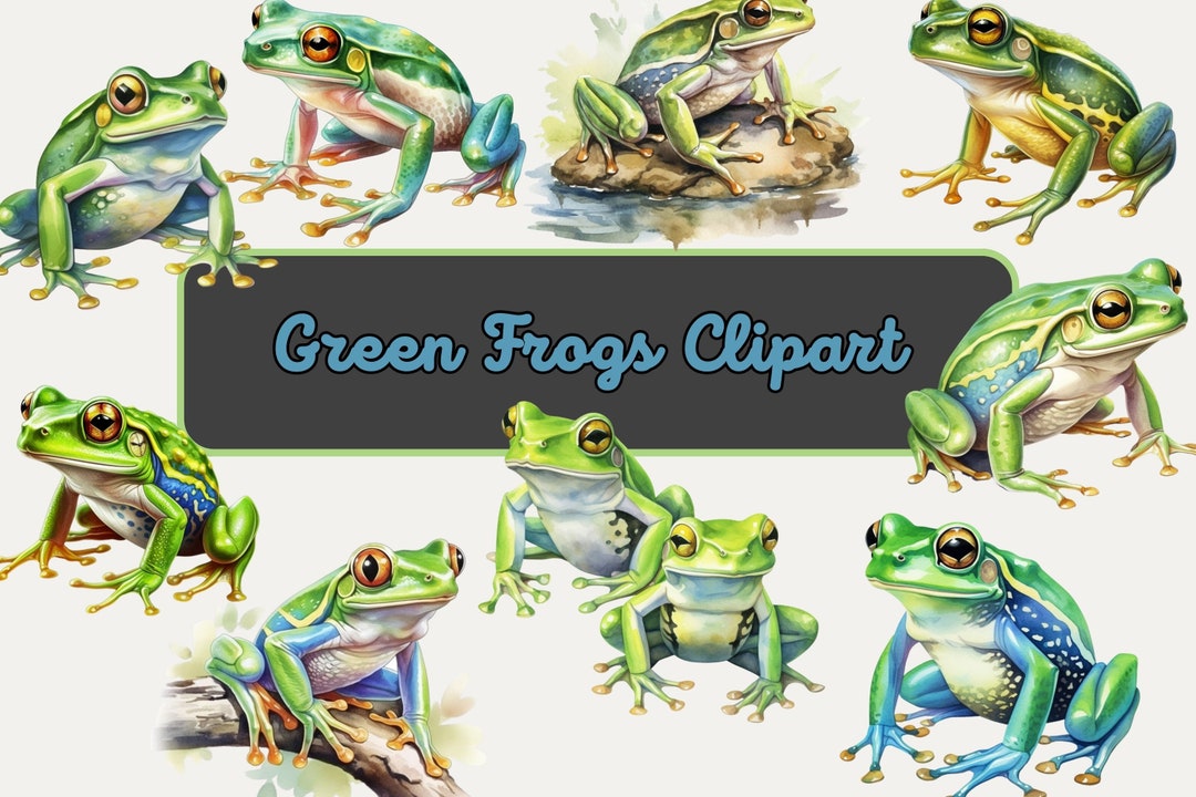 Watercolor Green Frogs Clipart Bundle Cute Tropical Frog Clip Art for ...