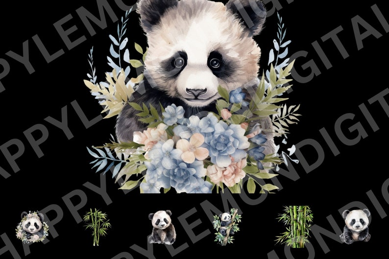 Watercolor Panda Clipart Bundle, Cute Baby Pandas Digital Art for ...