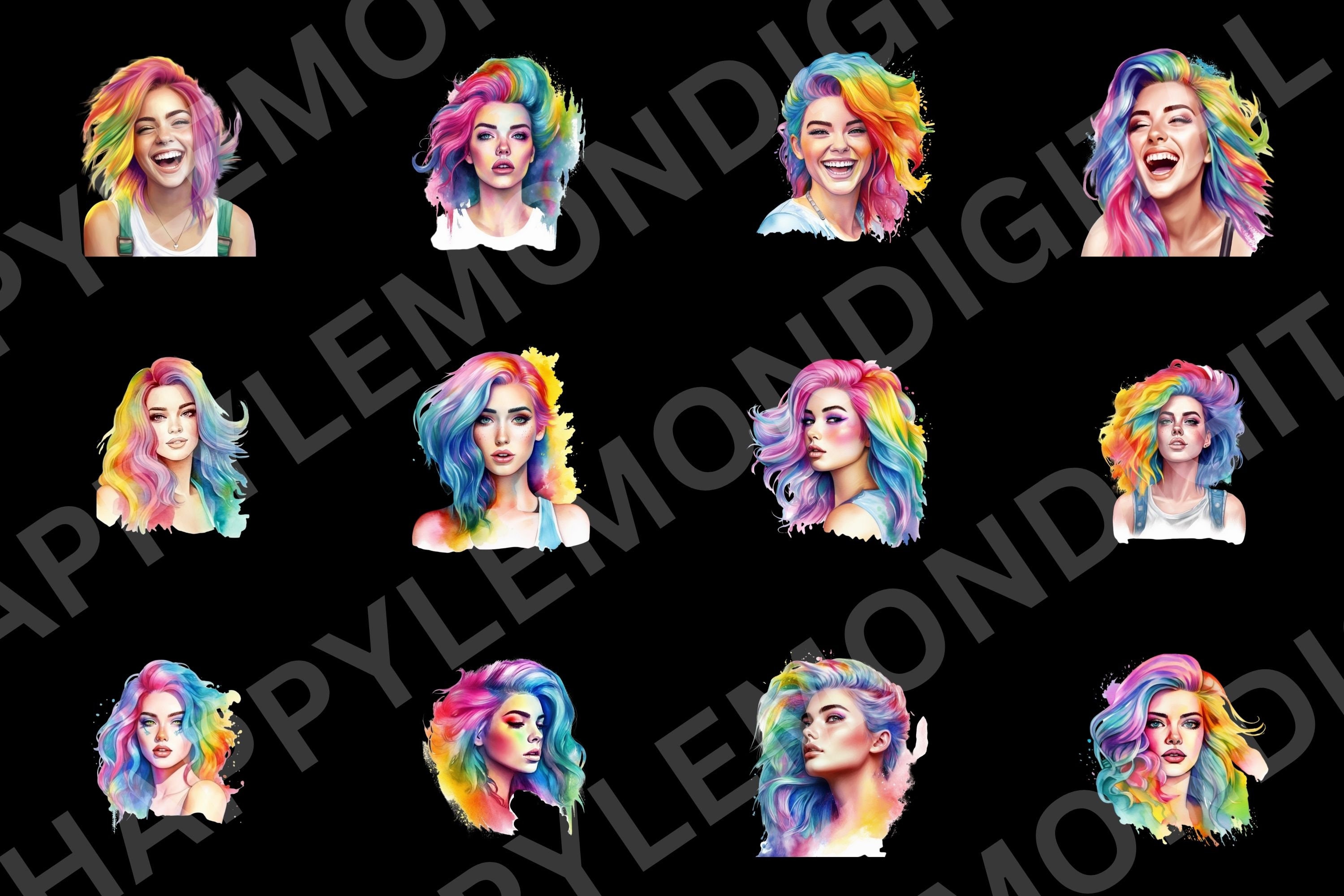 Watercolor Girl Clipart Bundle Girls With Rainbow Hair PNG Pride Shirt ...