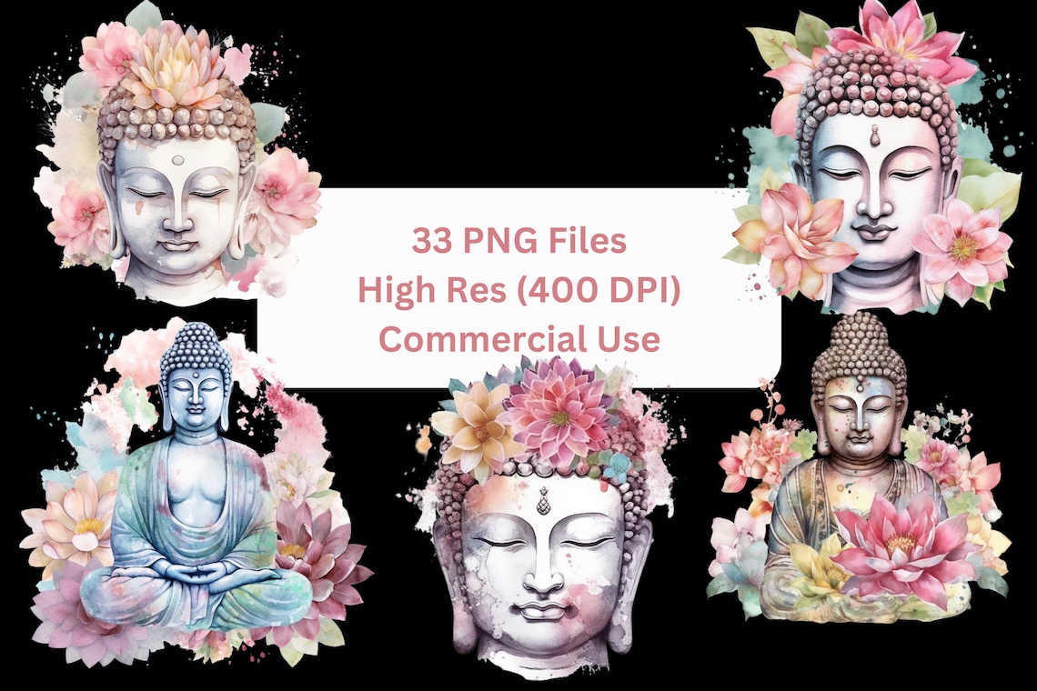 Watercolor Floral Buddha Clipart Bundle Pngs Buddhism, Spiritual ...