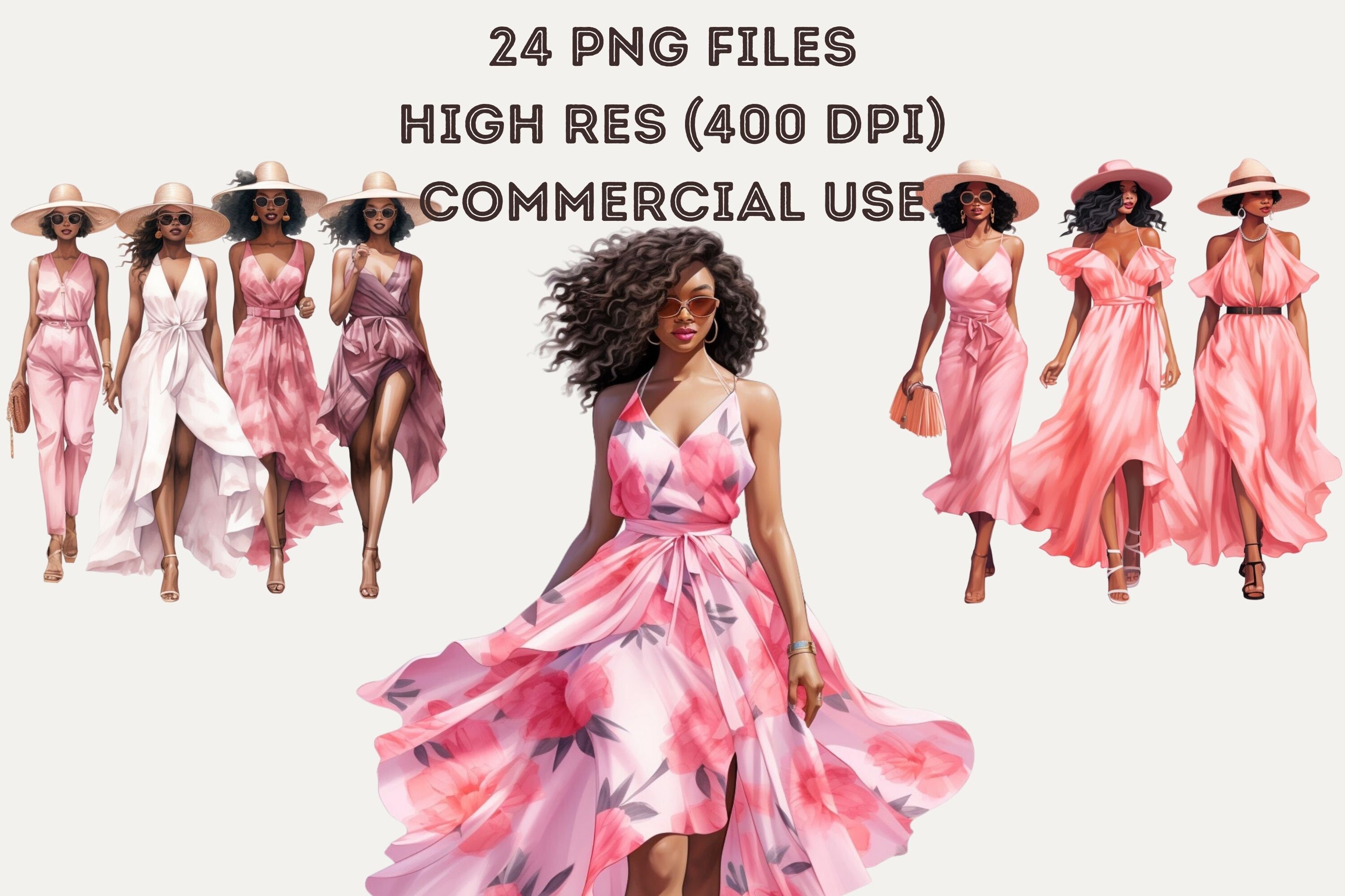 Watercolor Fashion Girl Clipart Bundle, Summer Clipart, Black Girl Clip ...