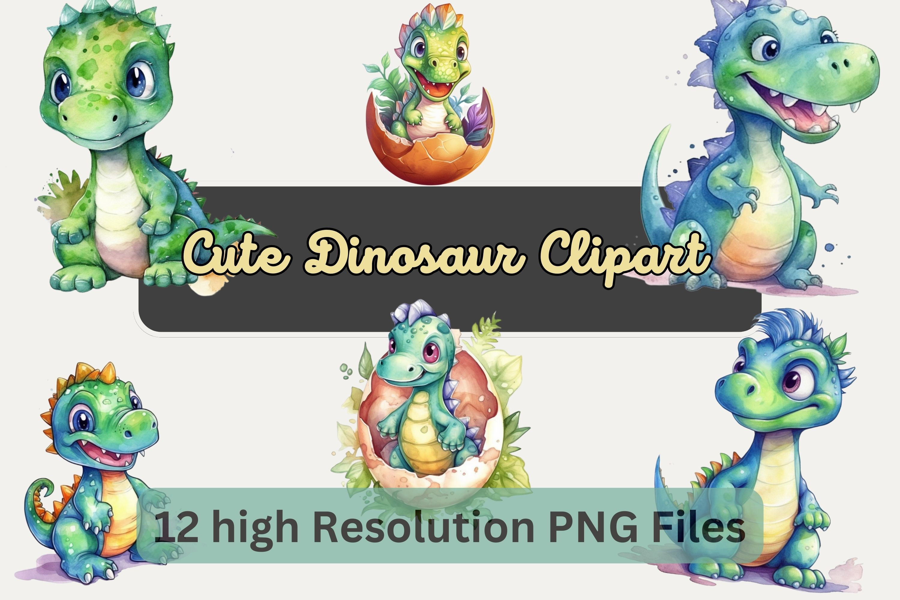 Cute Dinosaur Clipart Bundle Watercolor Dinosaur Pngs Nursery - Etsy