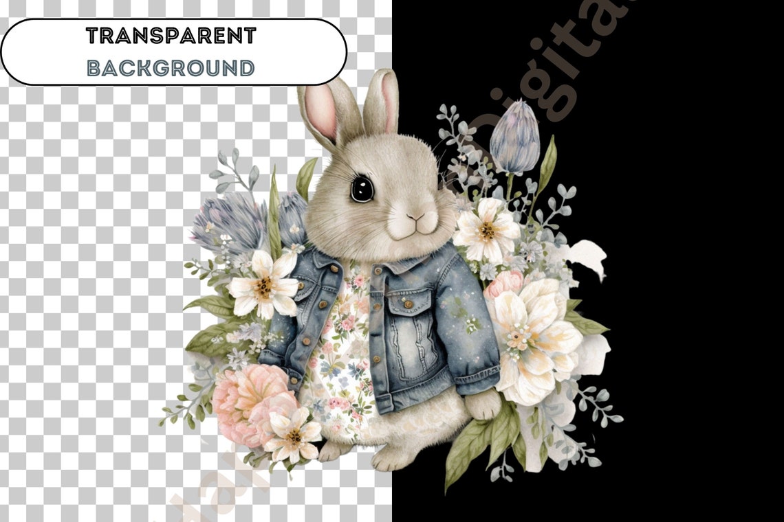 Cute Bunny Clipart Bundle, Bunny With Flowers PNG Spring Nursery Art ...