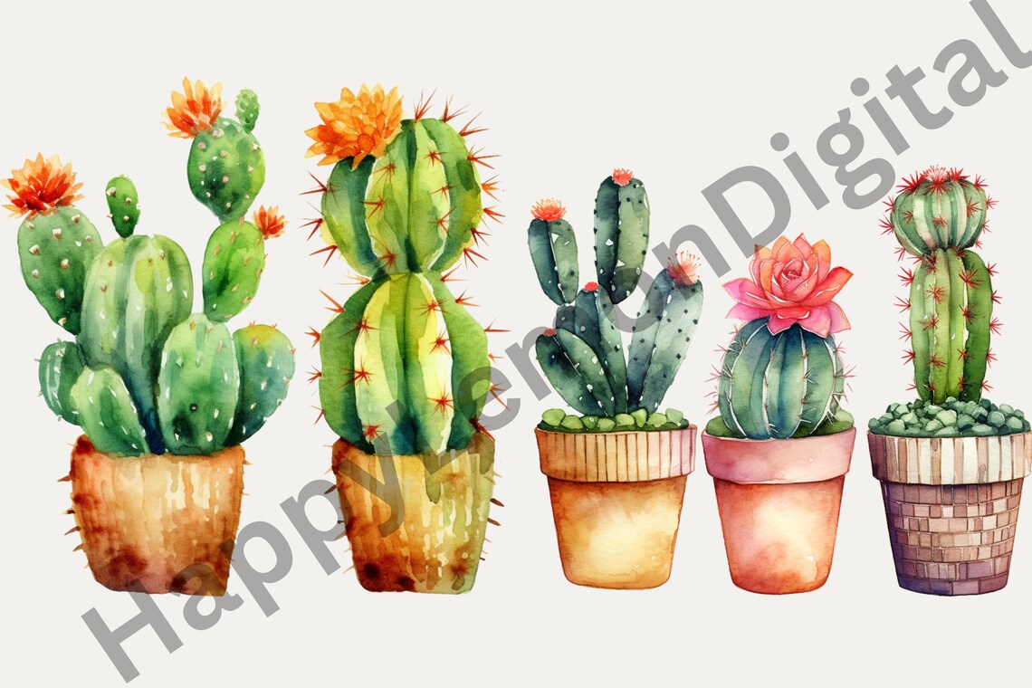 Plant Clipart Watercolor Cactus Indoor Plant Gardening Plant Lover ...