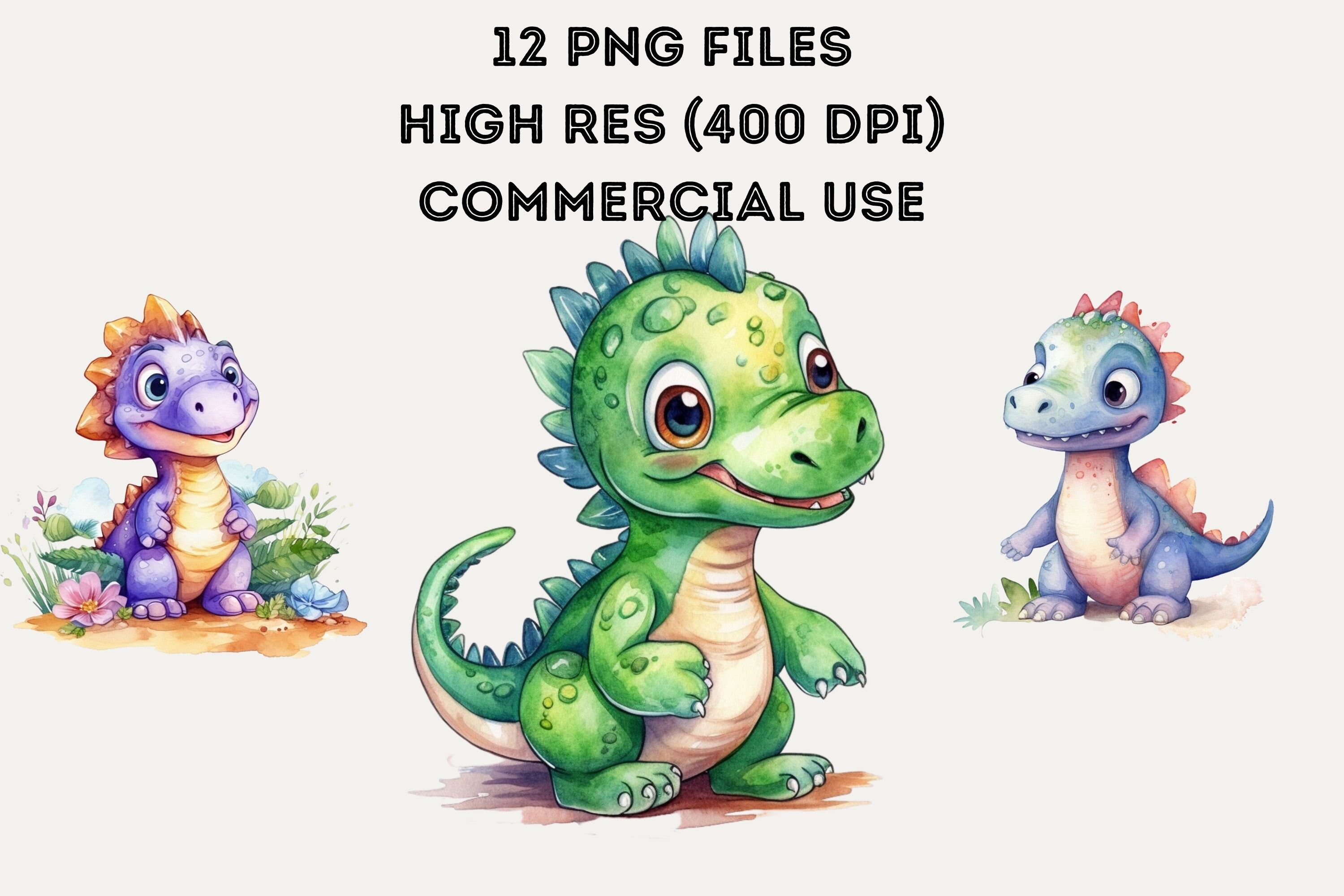 Cute Dinosaur Clipart Bundle Watercolor Dinosaur Pngs Nursery - Etsy