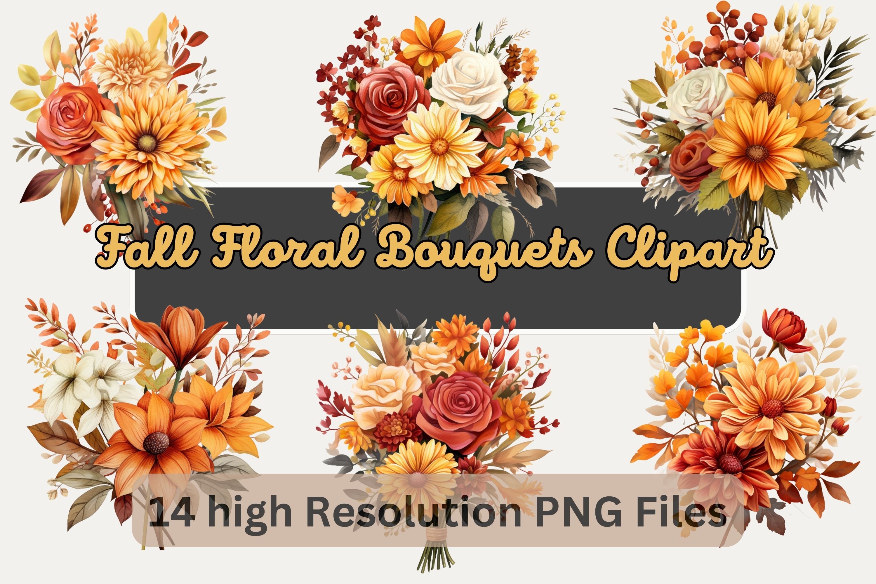 Watercolor Fall Floral Bouquets Clipart Bundle Fall Flower Clip Art ...