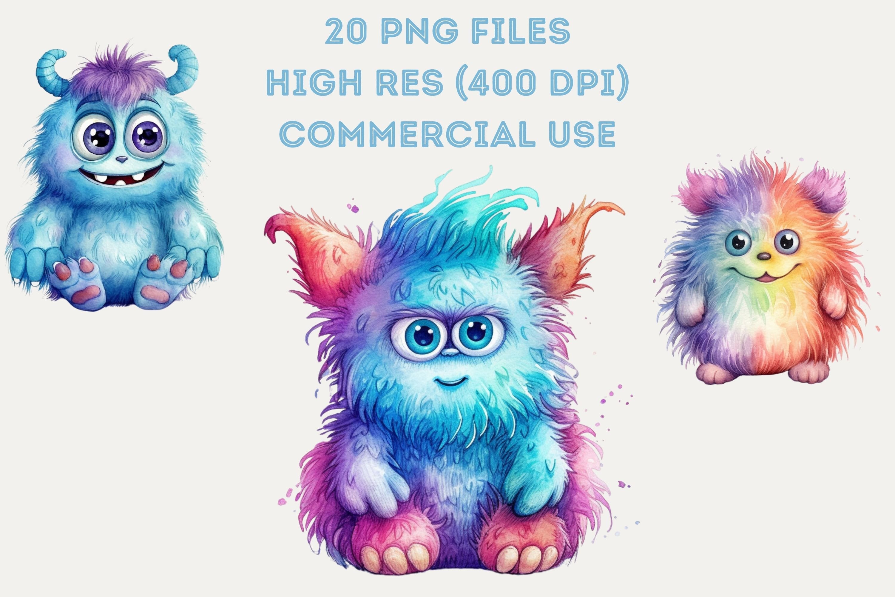 Cute Monster Clipart Bundle, Nursery Wall Art, Baby Monster Clipart PNG ...