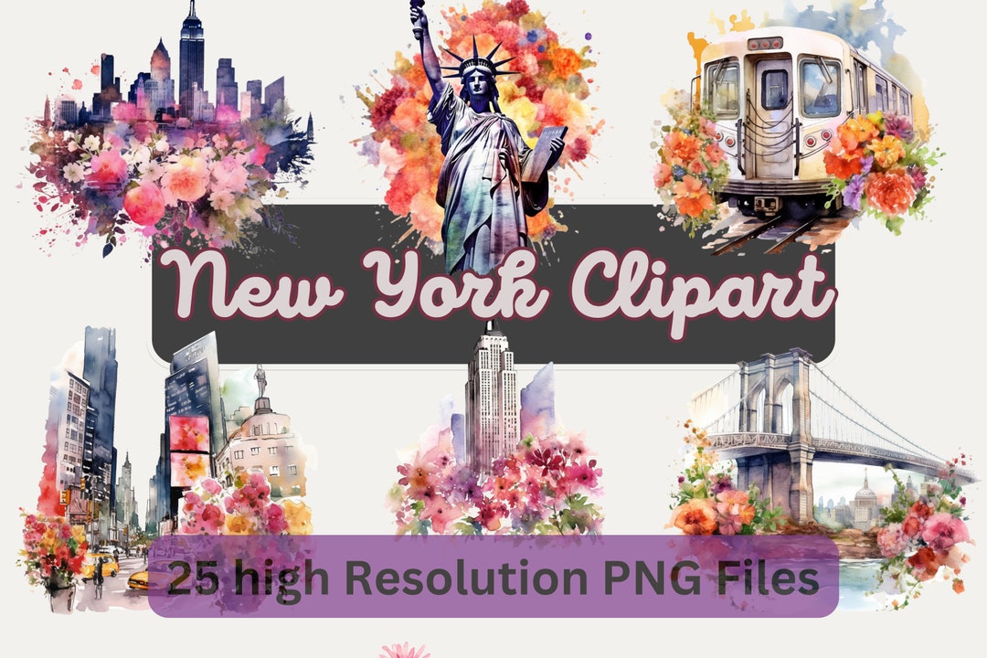 New York Watercolor Clipart Bundle, Spring Floral Pngs for Digital Art ...