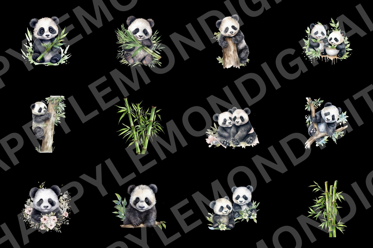 Watercolor Panda Clipart Bundle, Cute Baby Pandas Digital Art for ...