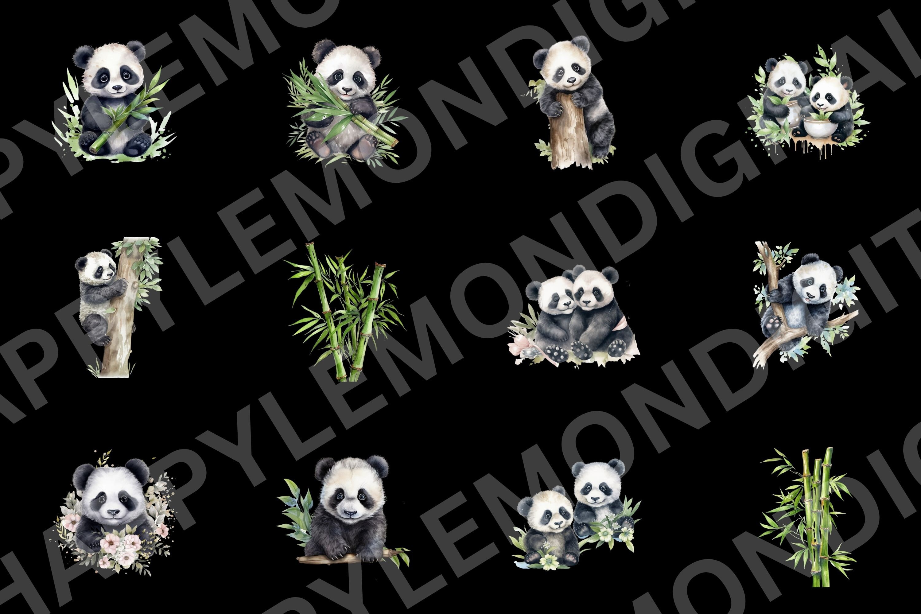 Watercolor Panda Clipart Bundle, Cute Baby Pandas Digital Art for ...