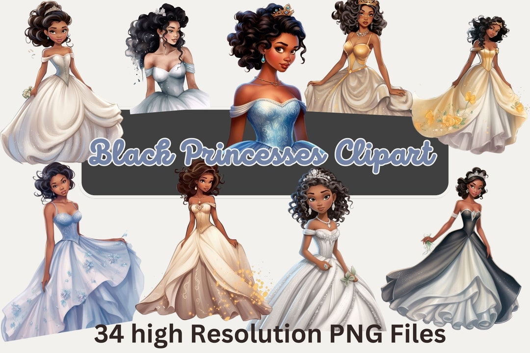 Watercolor Black Princess Clipart Nursery Wall Art Black Kid Clipart ...